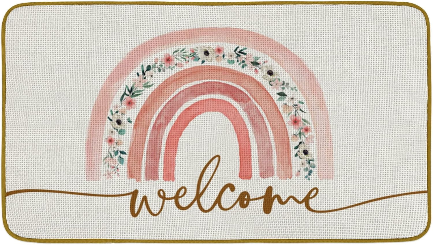 Rainbow Welcome Decorative Doormat, Watercolor Flower Rainbow Floor Mat ...