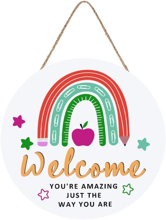 Rainbow Welcome Sign Front Door Decor, Creative School Supplies Wood ...