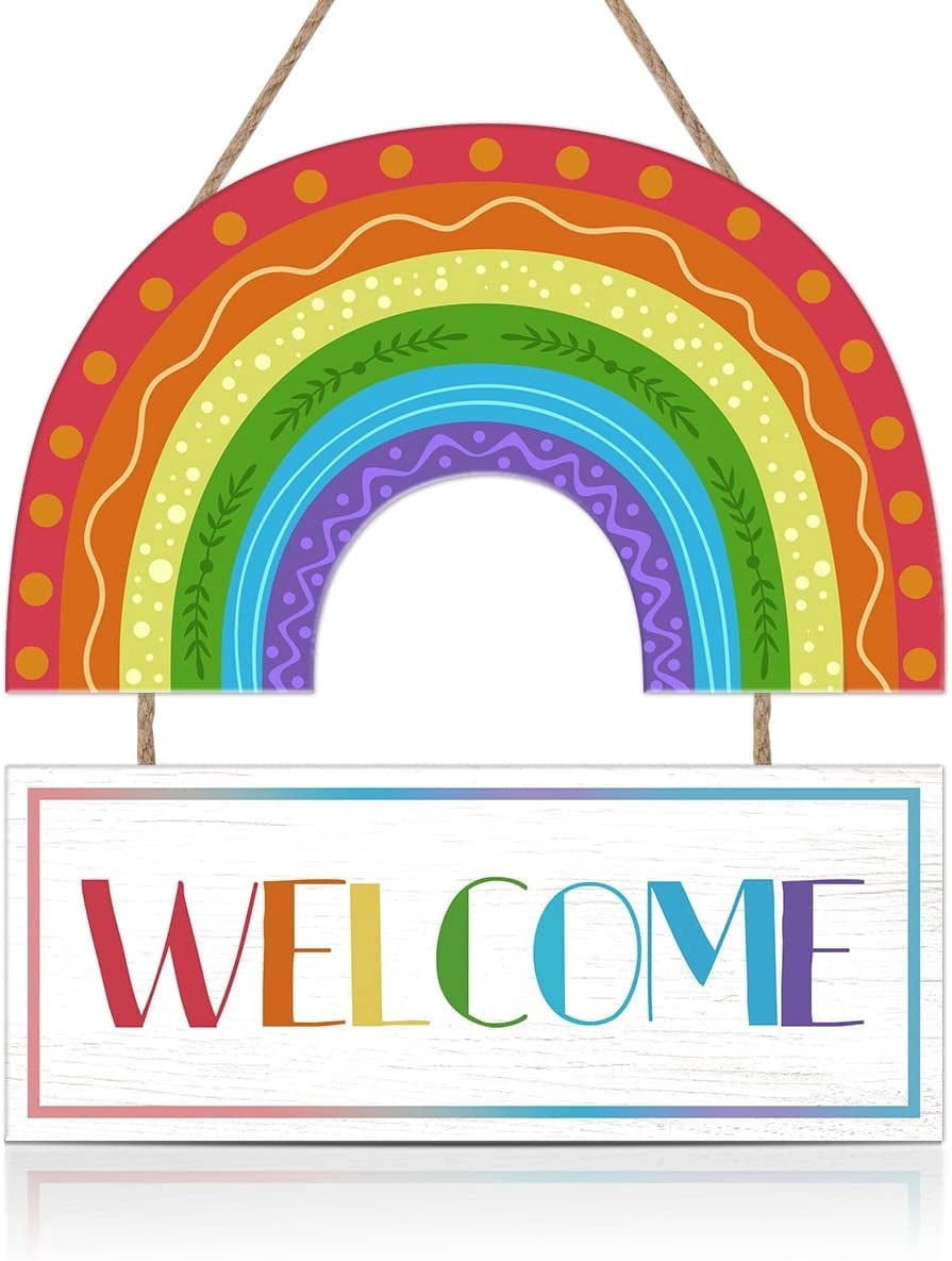 Rainbow Welcome Wood Sign,Colorful Welcome Wood Sign Plaque,Rainbow ...