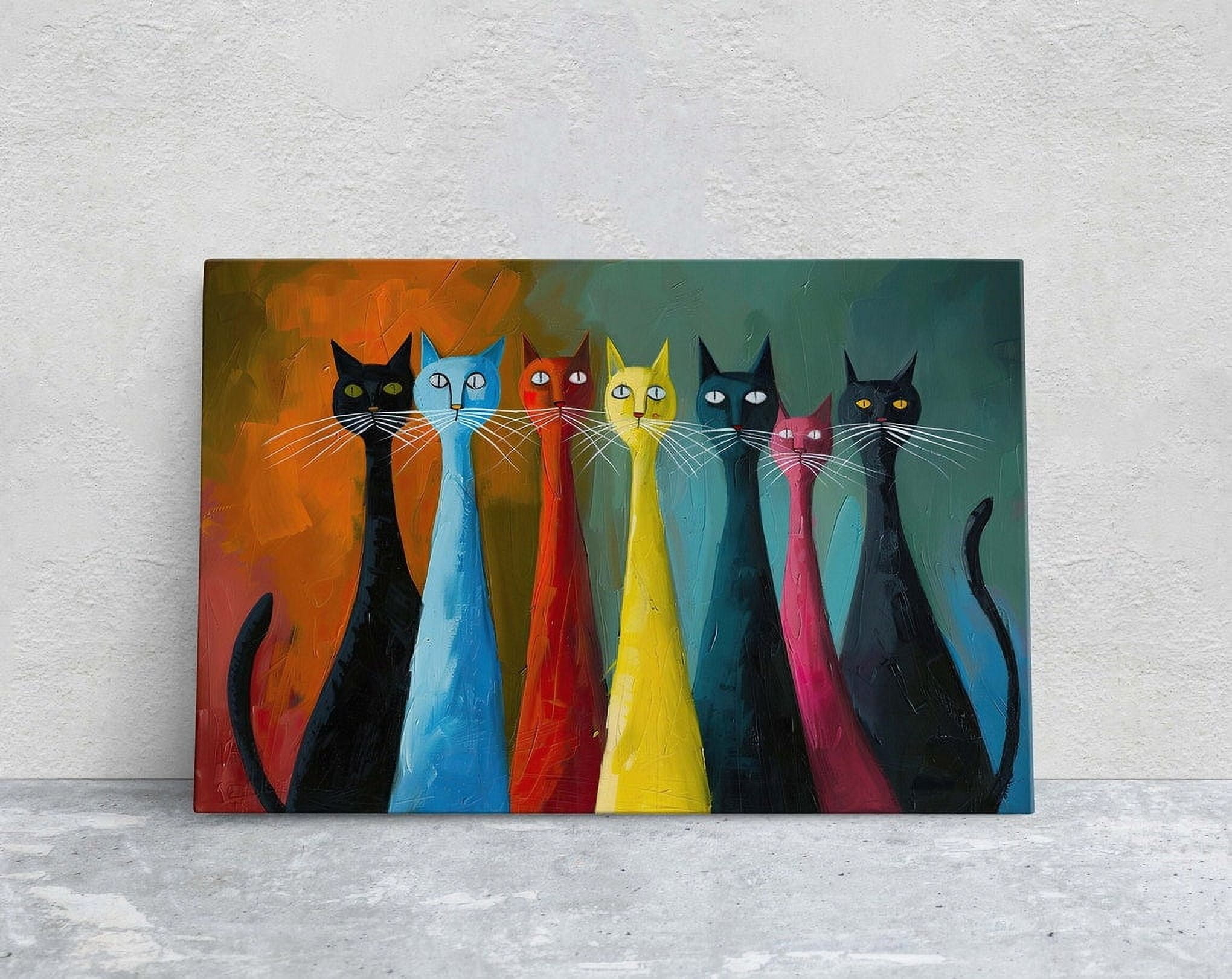 Rainbow Whisker Cats, Cat Lover Art, Large Art Print, Framed , Abstract ...