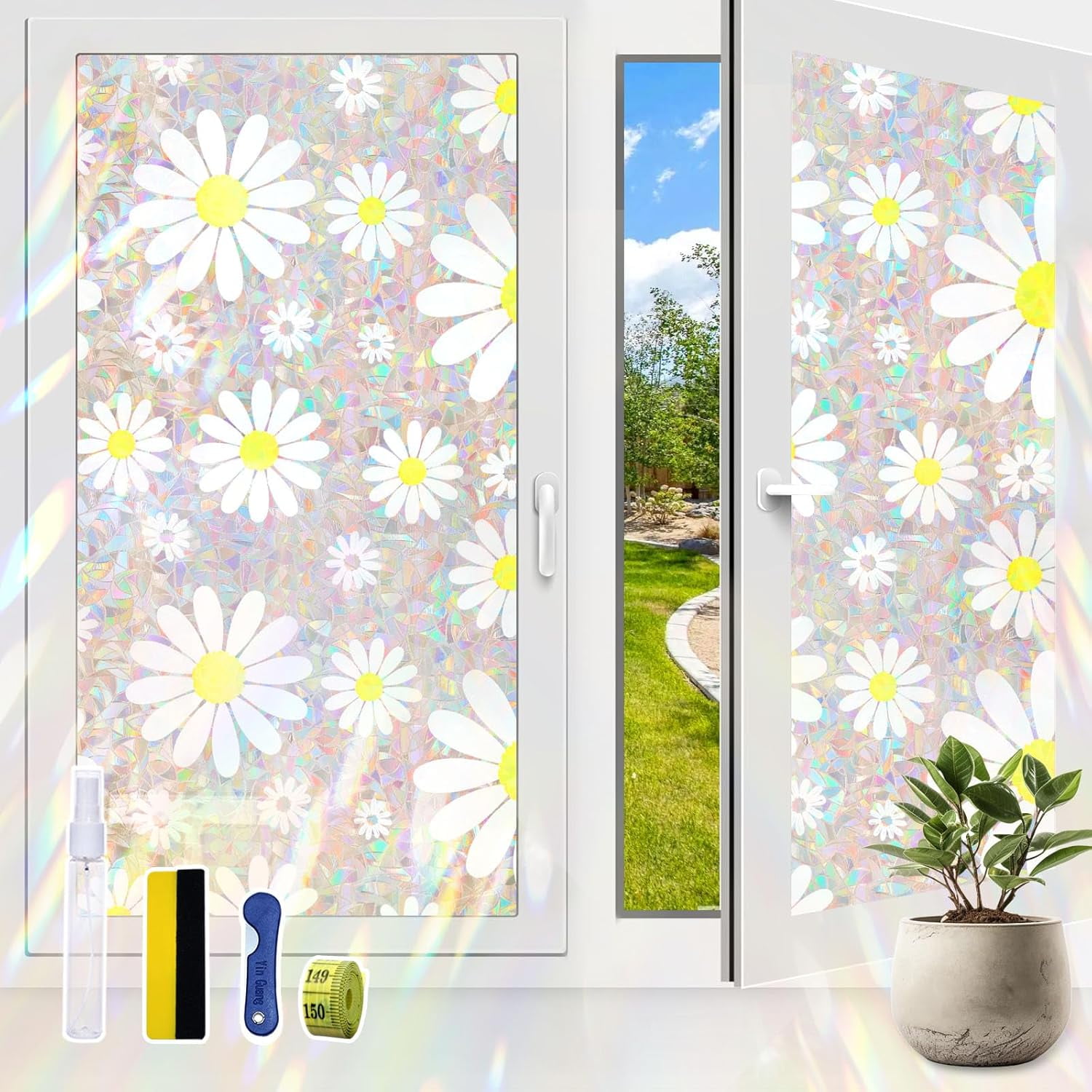 Rainbow Window Privacy Film, 3D Prism Stained Glass Window Cling ...