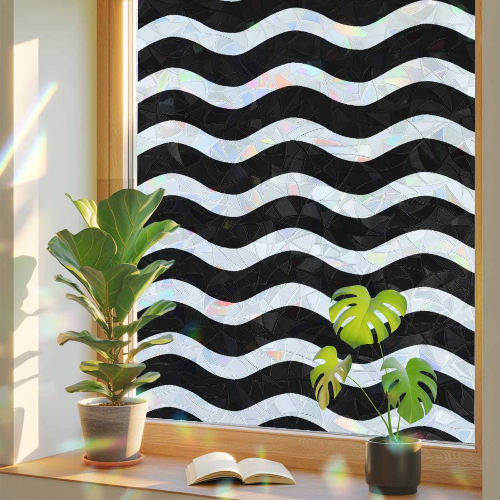 Rainbow Window Privacy Film, Black Moire Ombre Static Cling Decorative ...