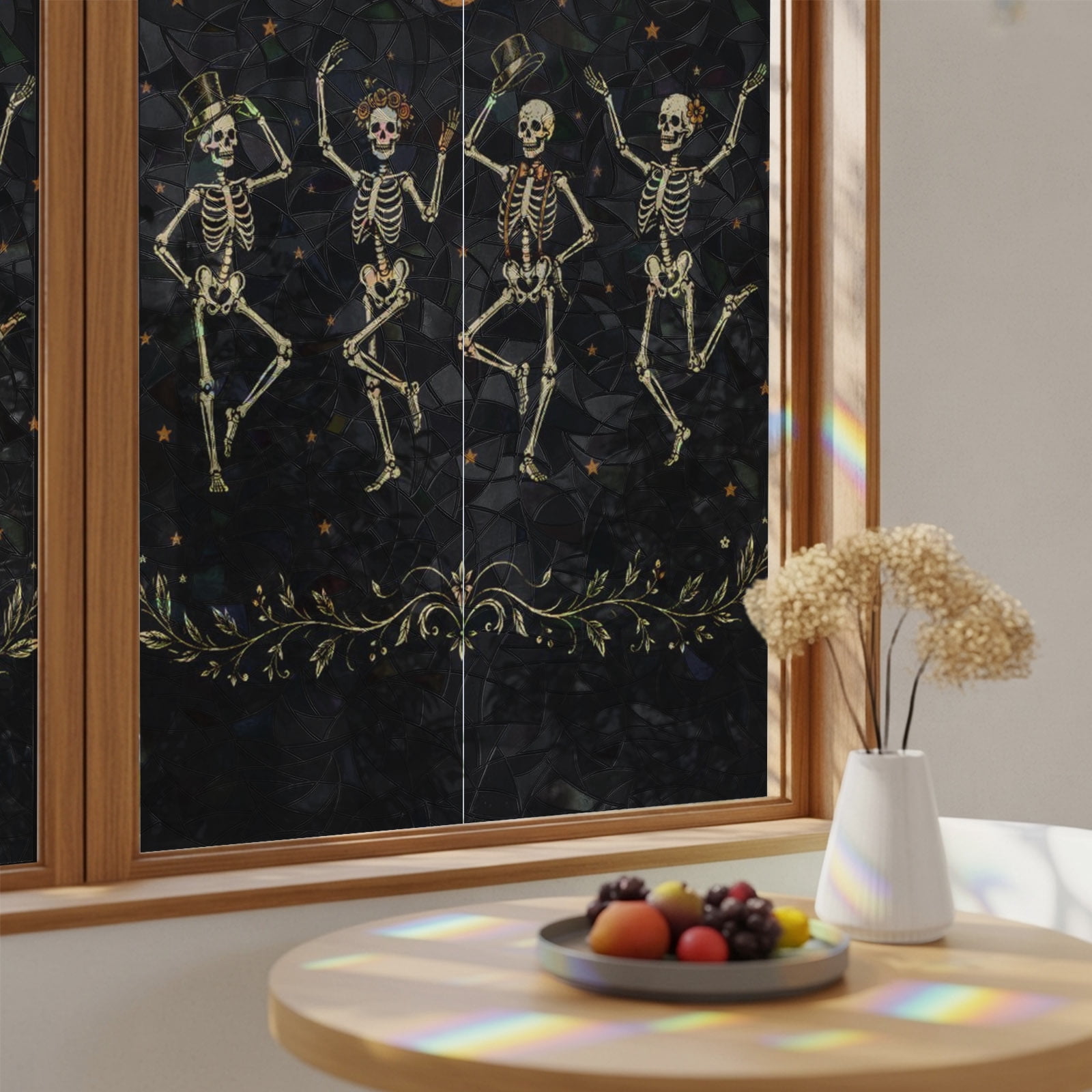 Rainbow Window Privacy Film Black Skull Stain Glass Window Film for ...
