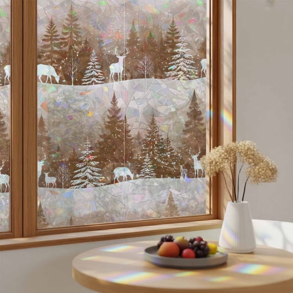 Rainbow Window Privacy Film Brown Christmas Stain Glass Window Film for ...