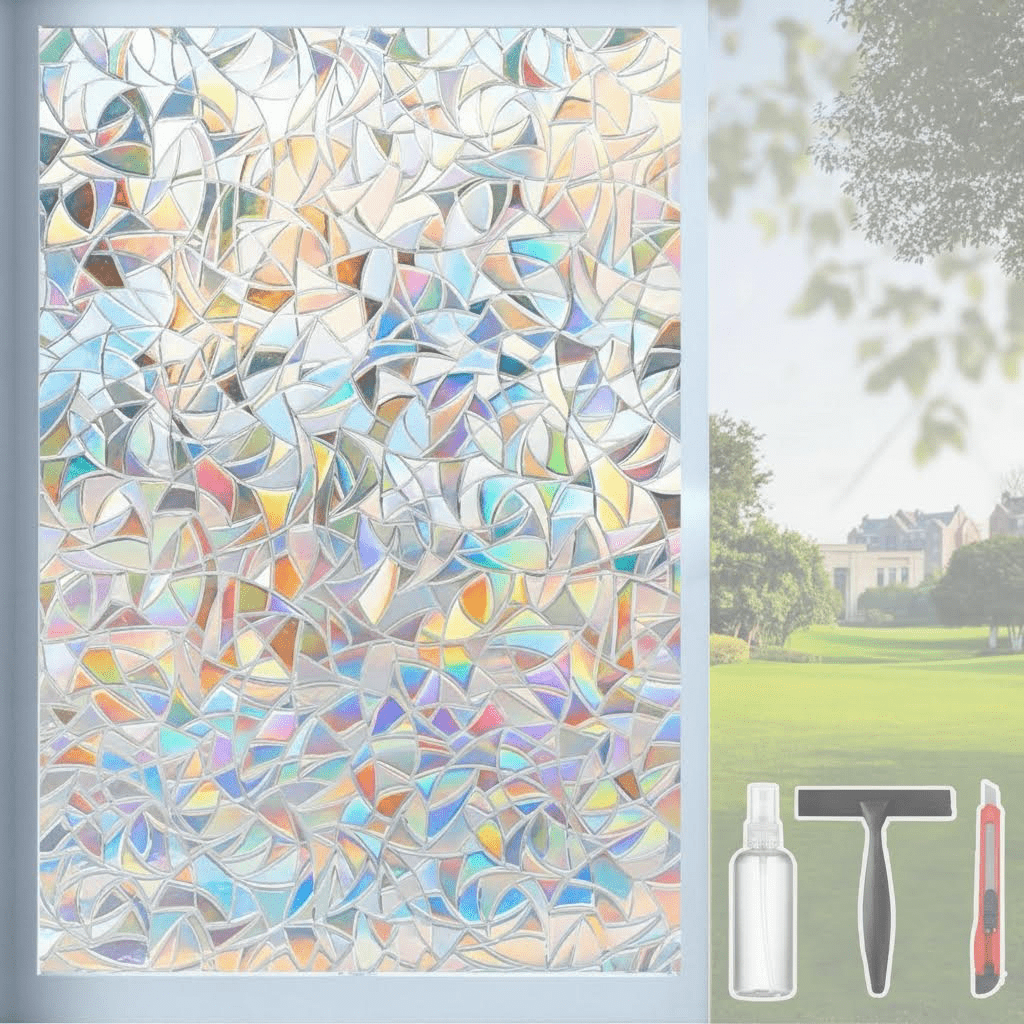 Rainbow Window Privacy Film with Cutting Guide Lines, 3D Static Cling ...