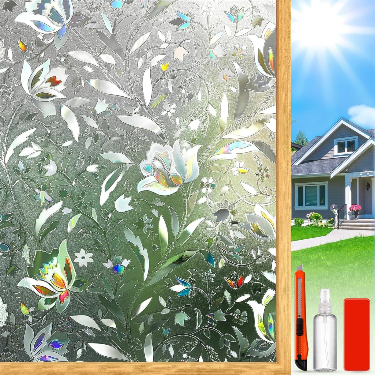 Rainbow Window Privacy Film Decorative, Stained Glass Window Tint for ...
