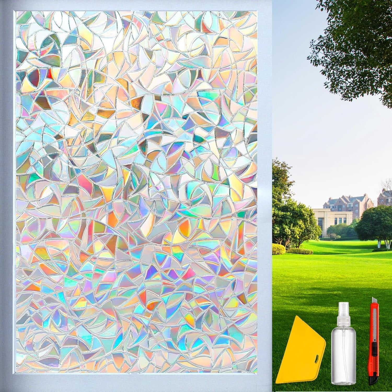 Rainbow Window Privacy Film Decorative, Stained Glass Window Tint for ...