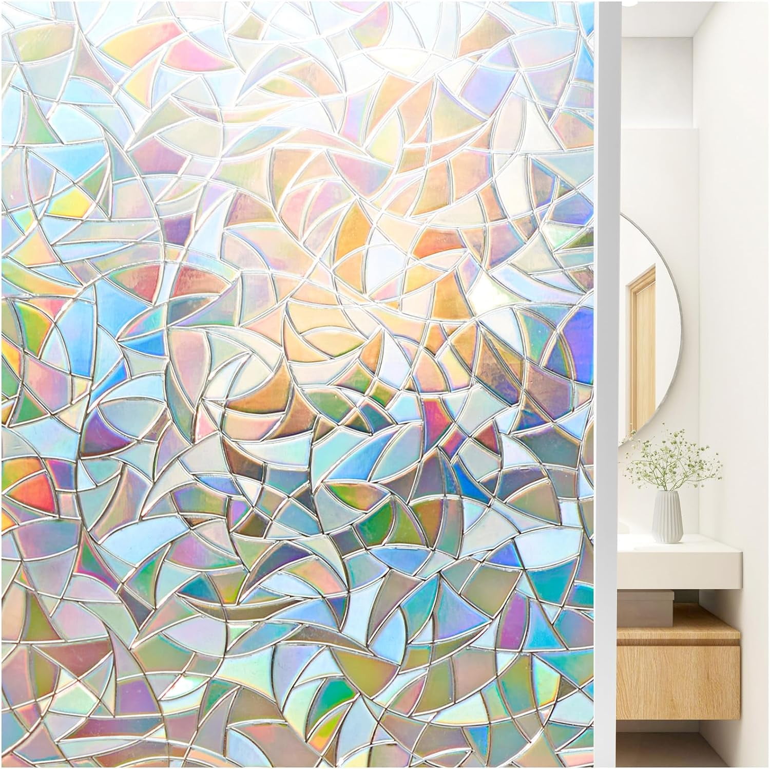 Rainbow Window Privacy Film Holographic Stained Glass Window Film Vinyl ...
