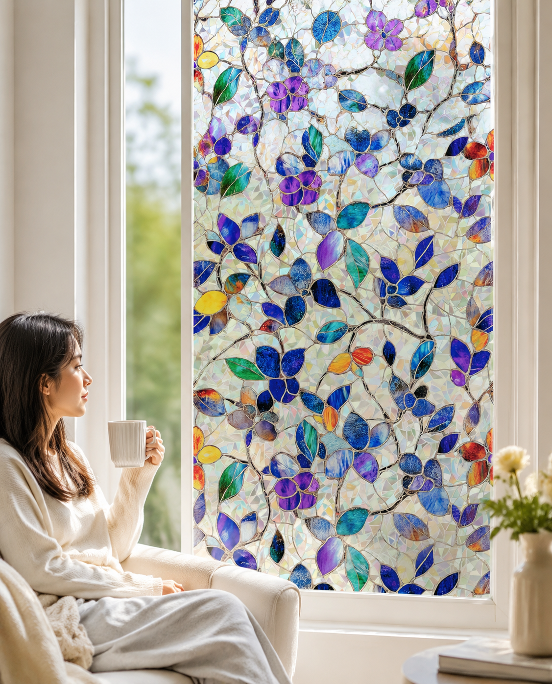 Rainbow Window Privacy Film with Installation Tools, Decorative Stained ...