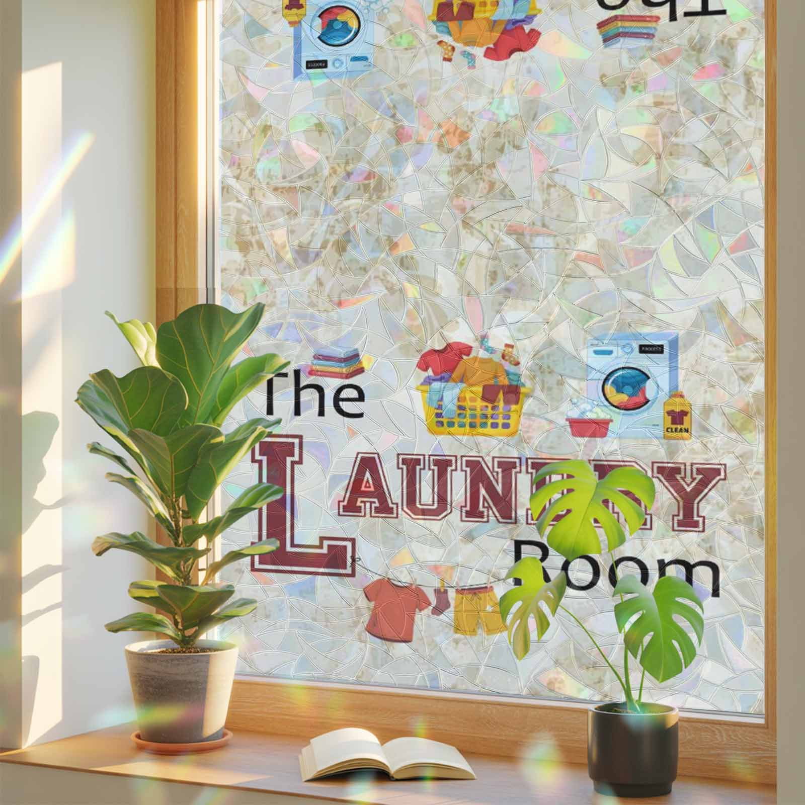 Rainbow Window Privacy Film, Laundry Room Static Cling Window Film PVC ...