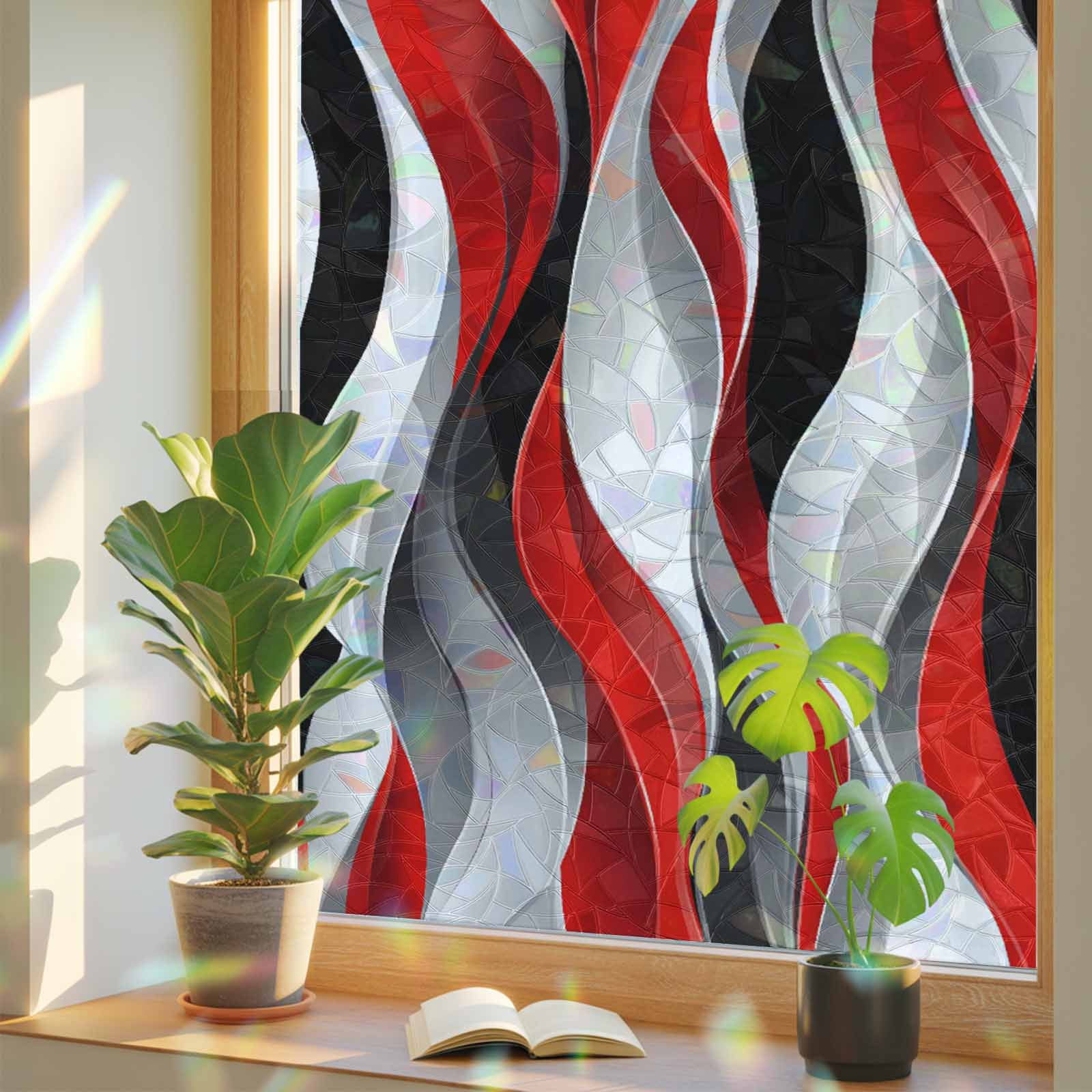 Rainbow Window Privacy Film, Red Black Grey Static Cling Decorative ...