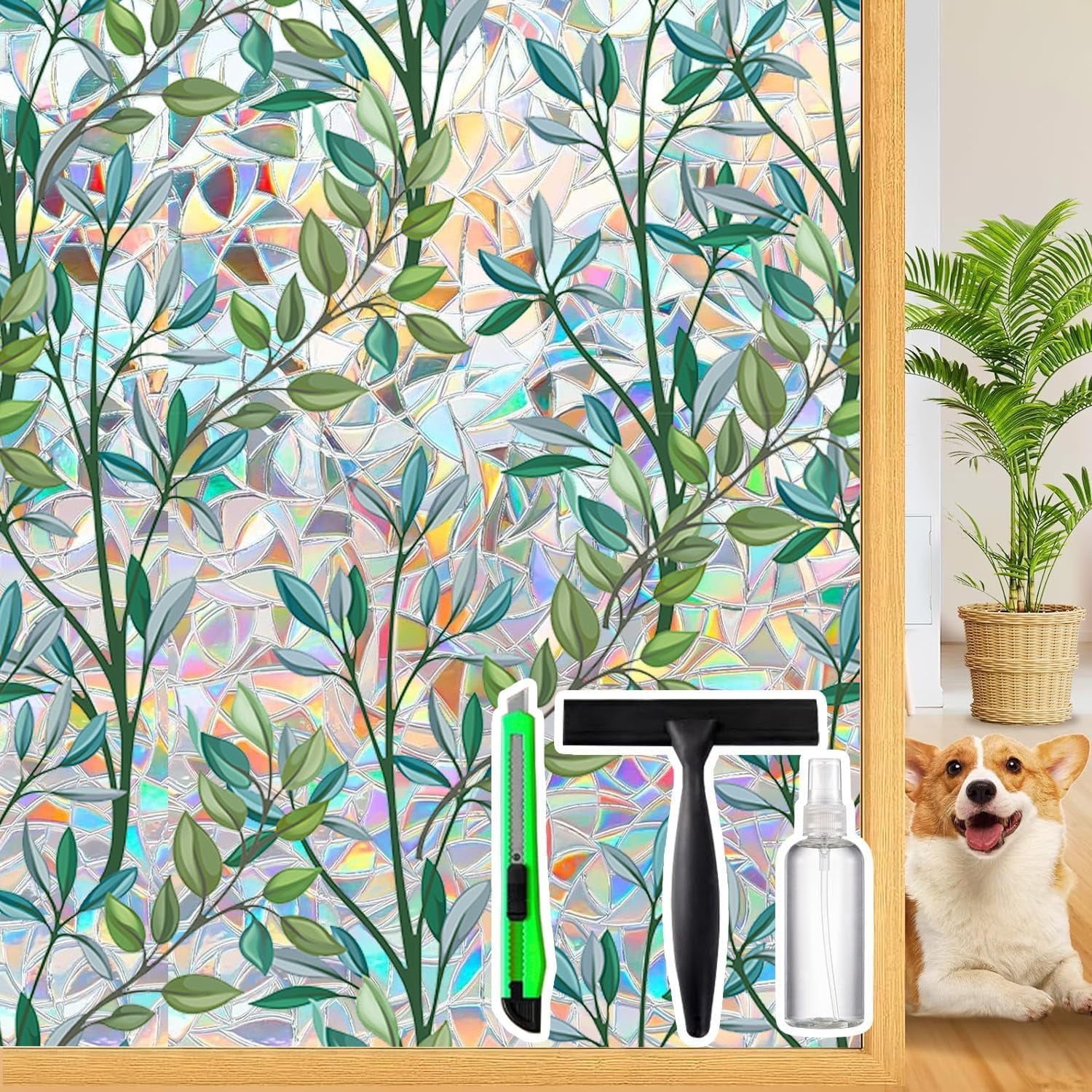 Rainbow Window Privacy Film with Reference Cutting Line, 3D Decals ...