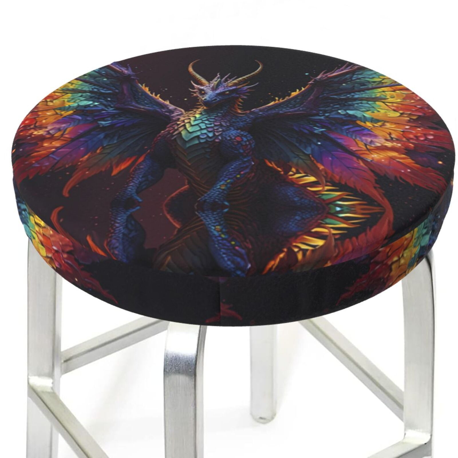 Rainbow Wings Majestic Dragon Round Bar Stool Covers, Soft Velvet Bar ...