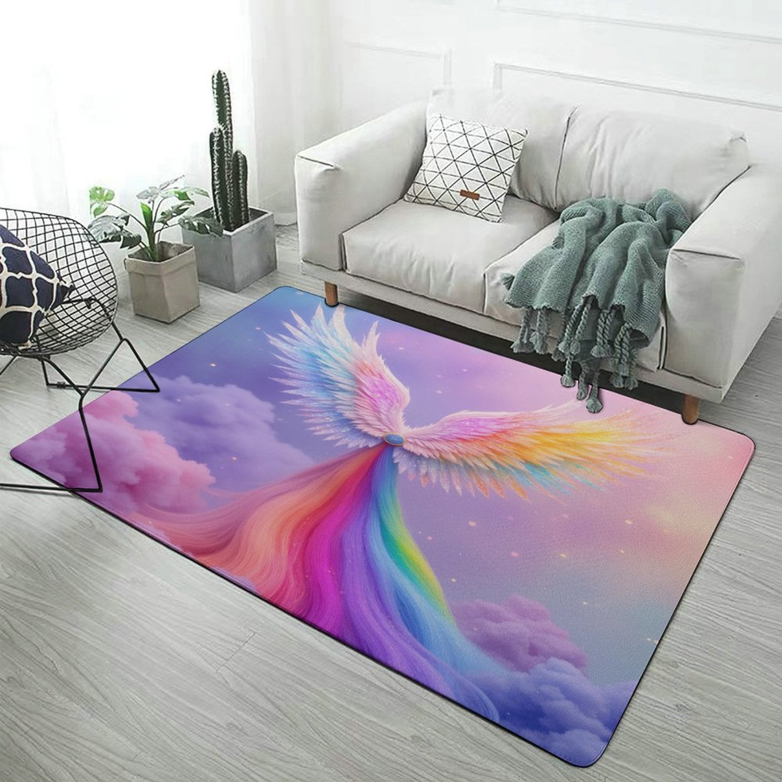 Rainbow Wings in Clouds Carpet Style Living Room Bedroom Rug Soft ...