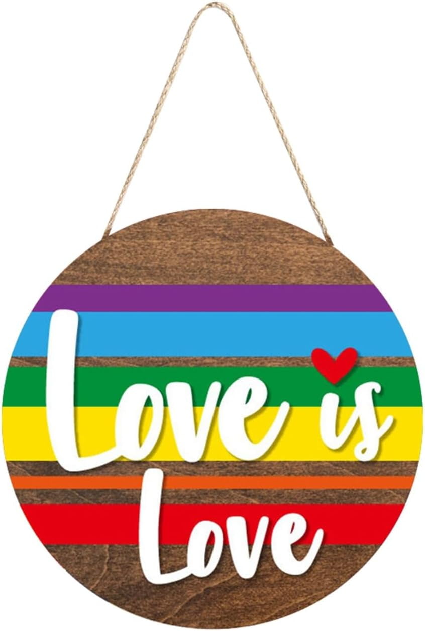 Rainbow Wooden Hanging Sign Gay Pride Love is Love Door Sign Decoration ...