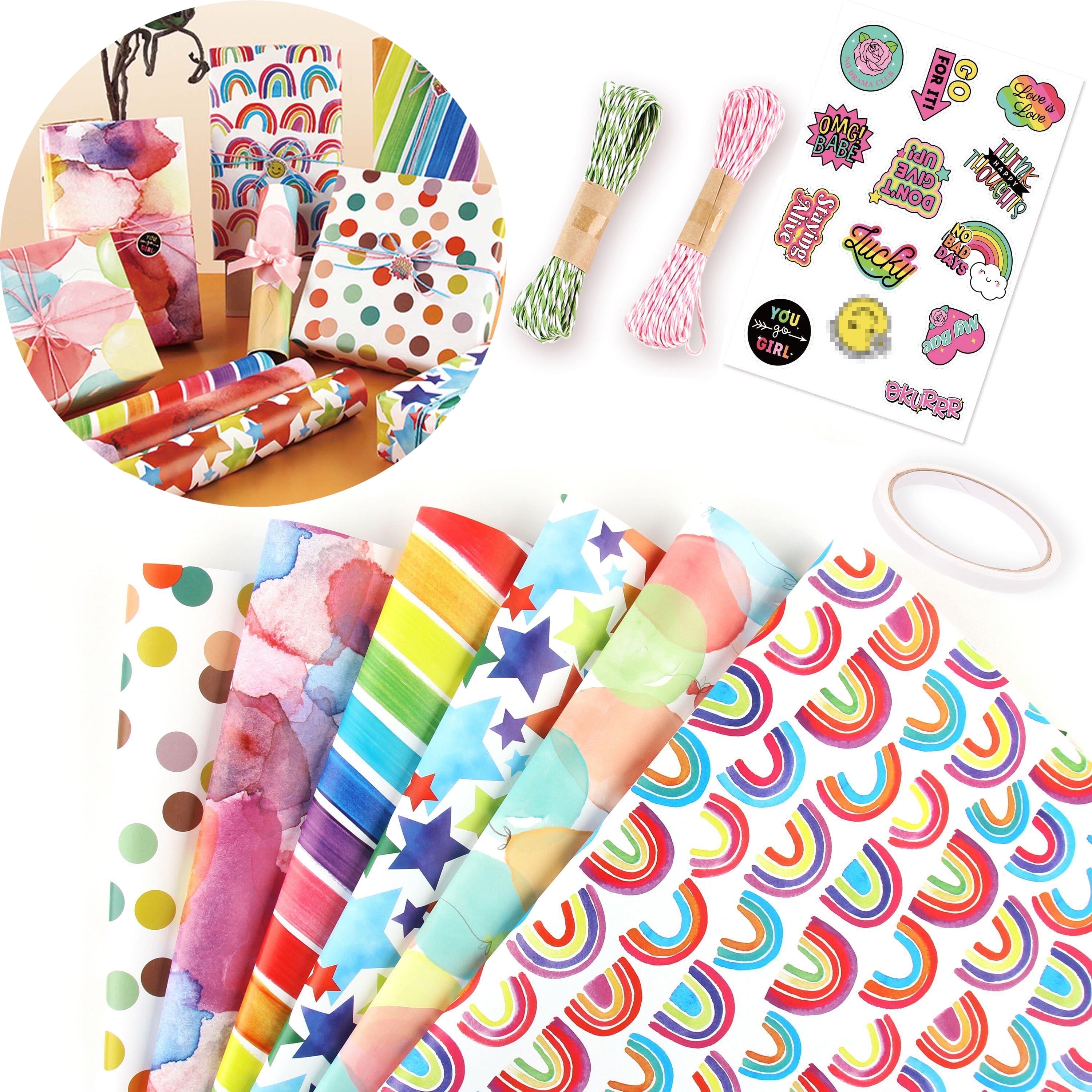 Rainbow Wrapping Paper for Boys Girls Kids Bright Color DIY Gift Wrap ...