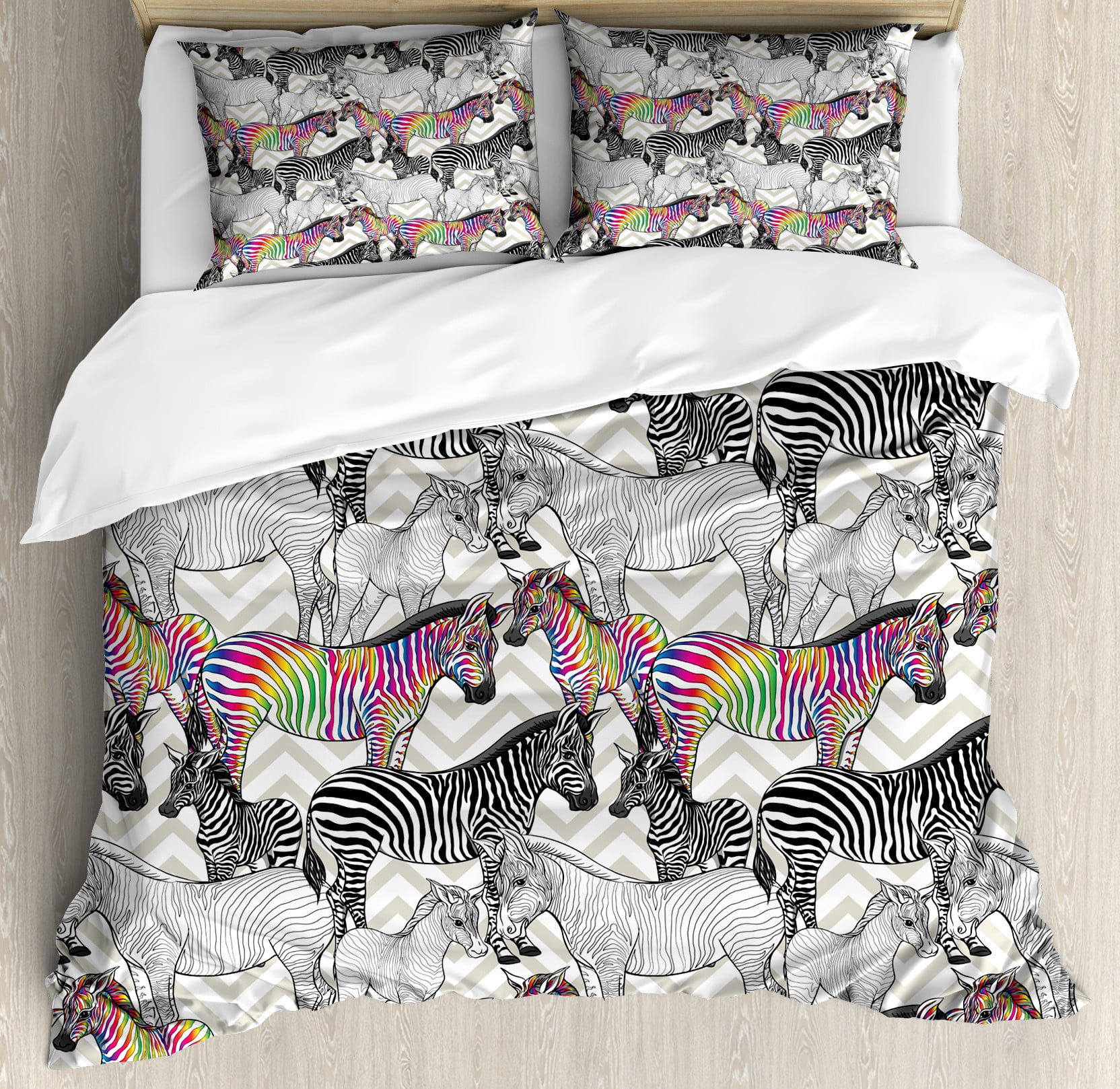 Rainbow Zebra Duvet Cover Set, Abstract Modern Design Print of Funky ...