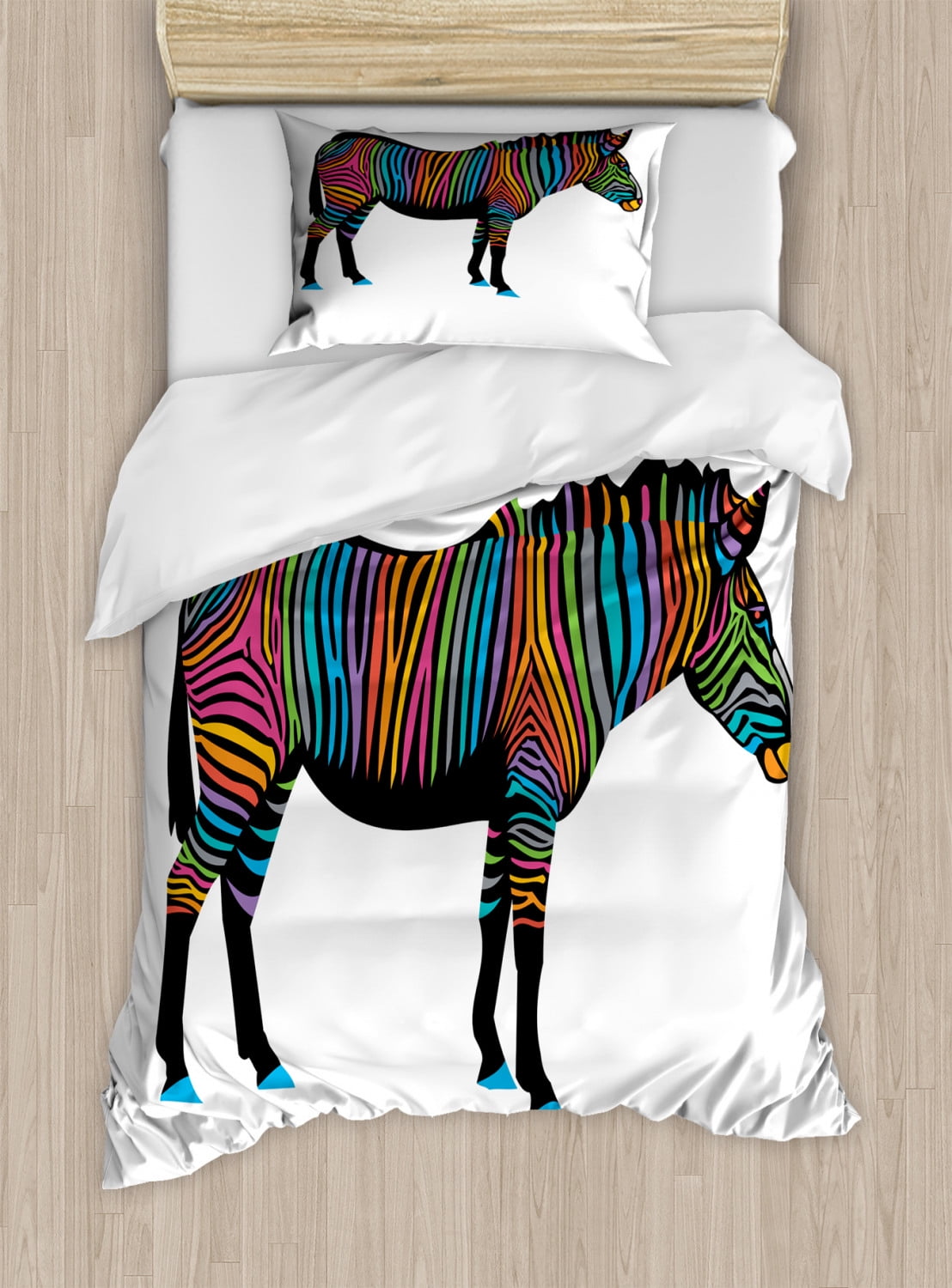 Rainbow Zebra Duvet Cover Set Twin Size, Abstract Safari Animal with ...