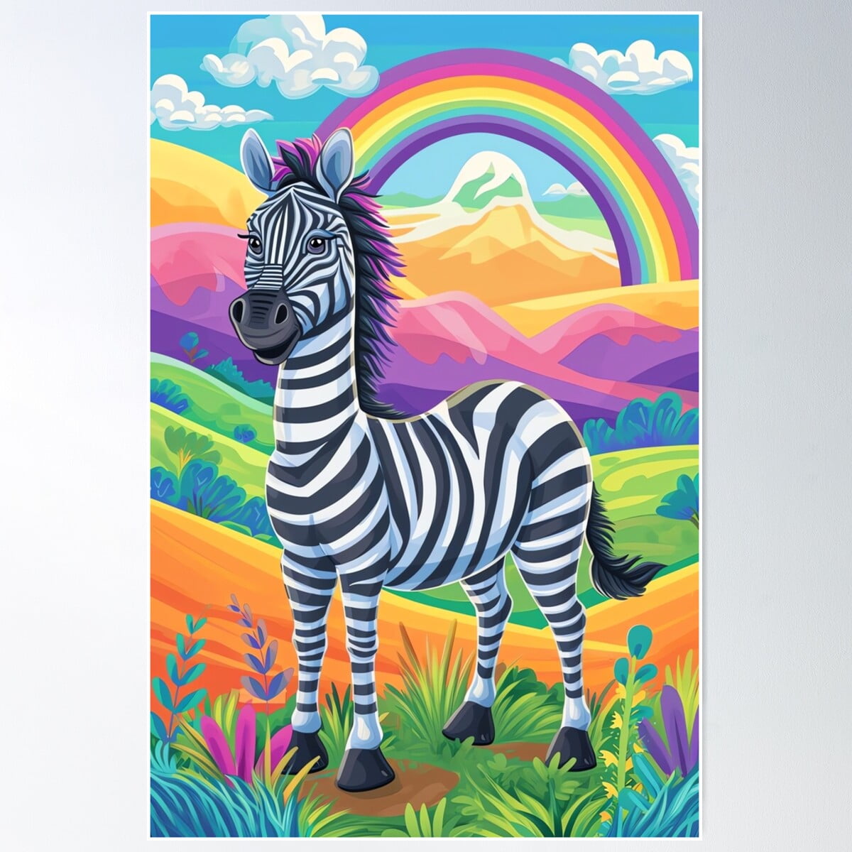 Rainbow Zebra Safari Poster Wall Art, Modern Wall Decor For Living Room ...