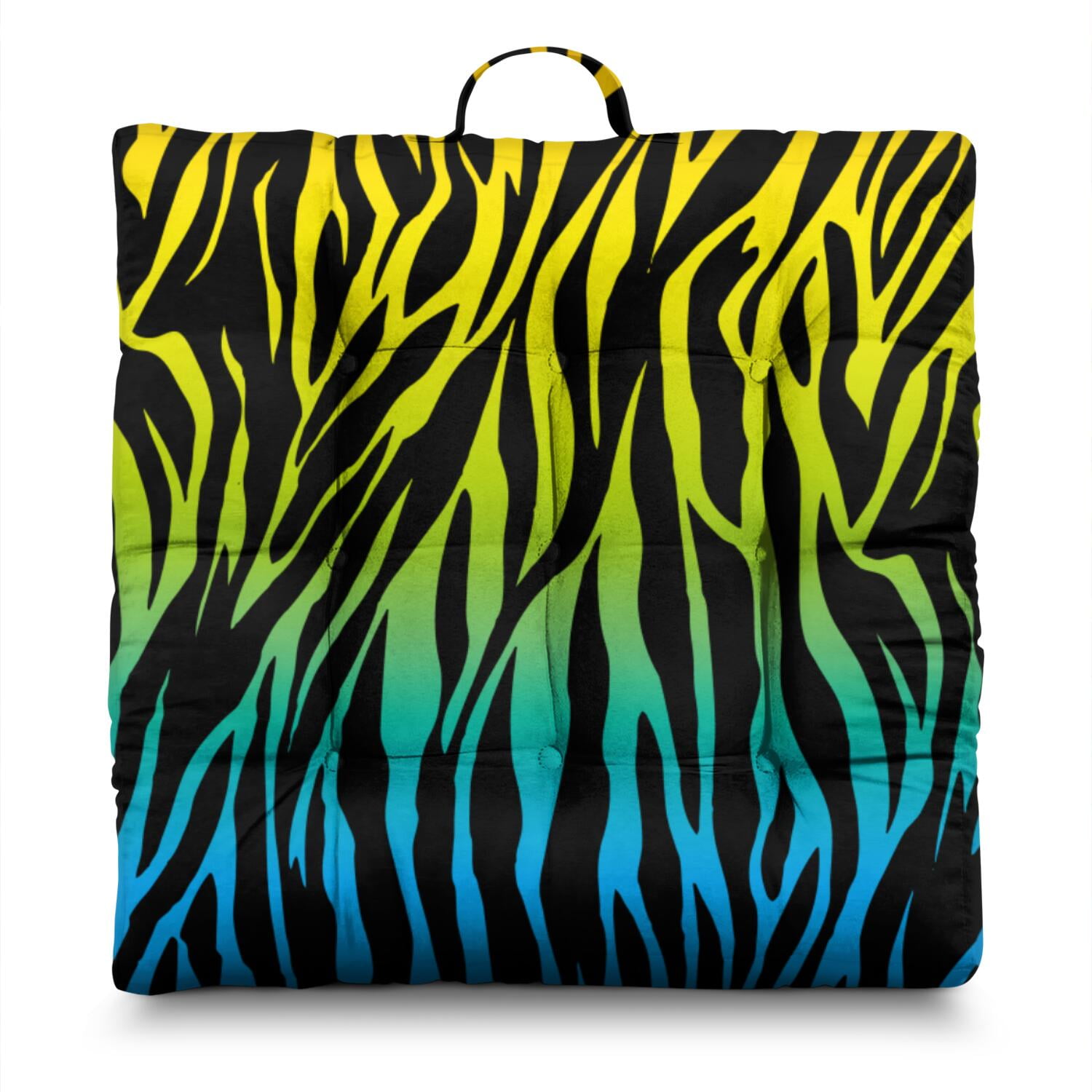 Rainbow Zebra Seat Cushion – 22x22 Inch Floor Pillow, Soft Dutch Velvet ...