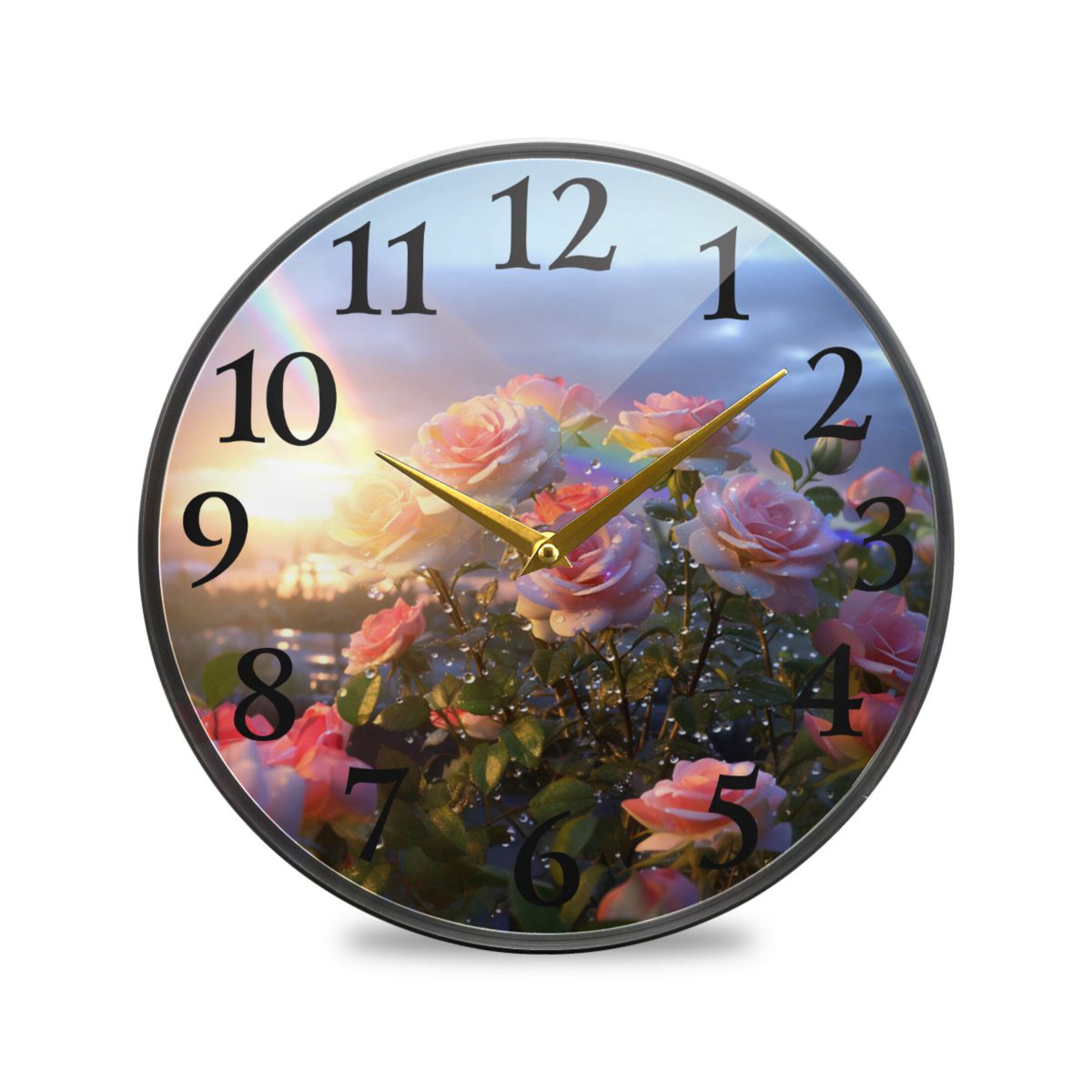 Rainbow and Flowers Wall Clocks Battery Operated 11.9 Inch Round Clock ...