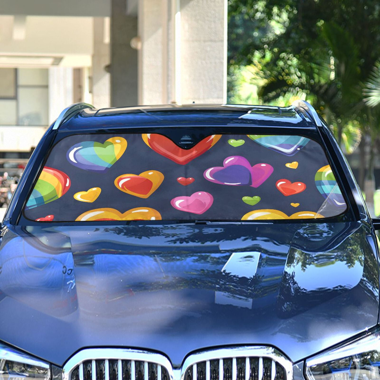 Rainbow and Hearts Automotive Front Car Windshield Sun Shade Reflector ...