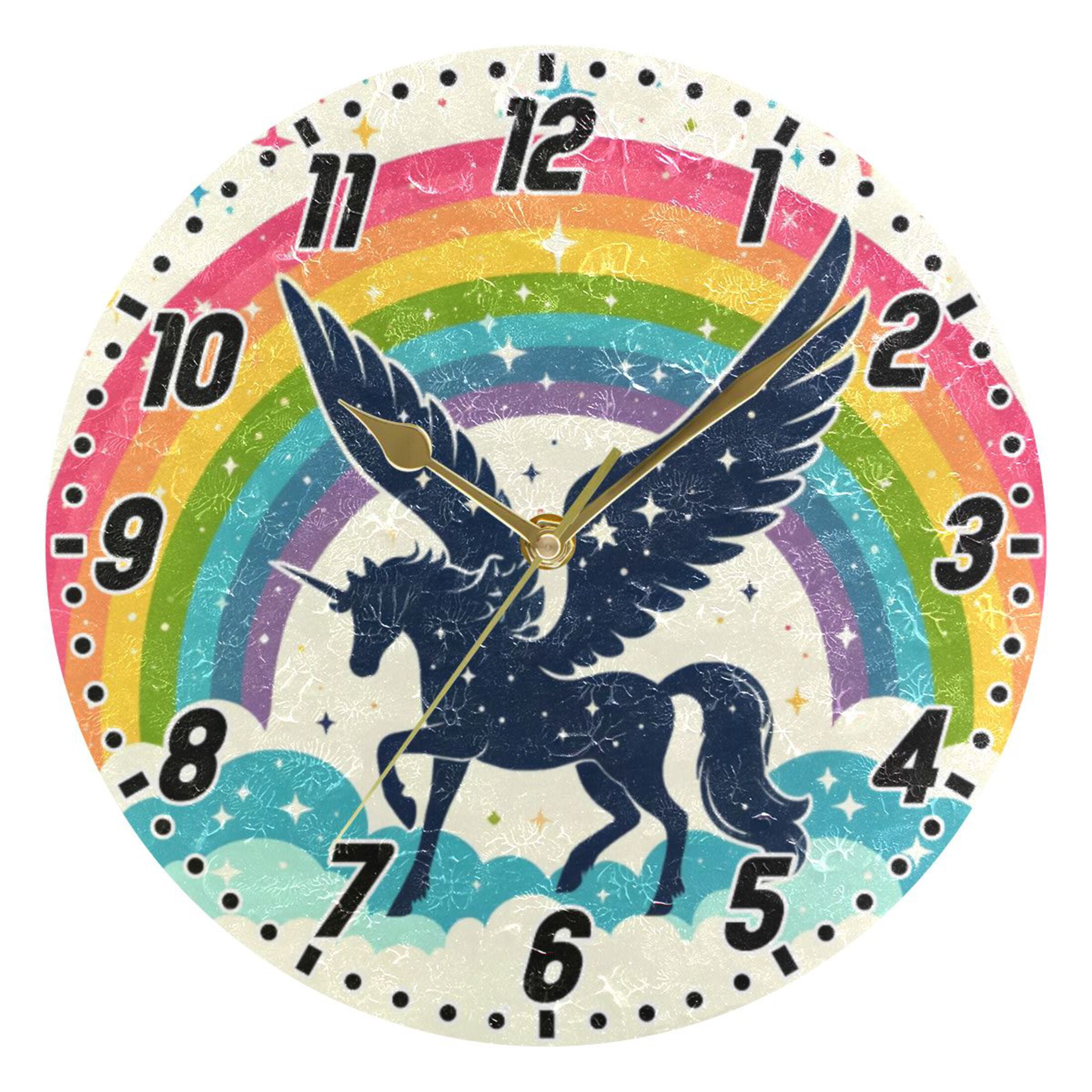 Rainbow and Unicorn Silhouette Wall Clock 9.8 inch Battery Operated ...