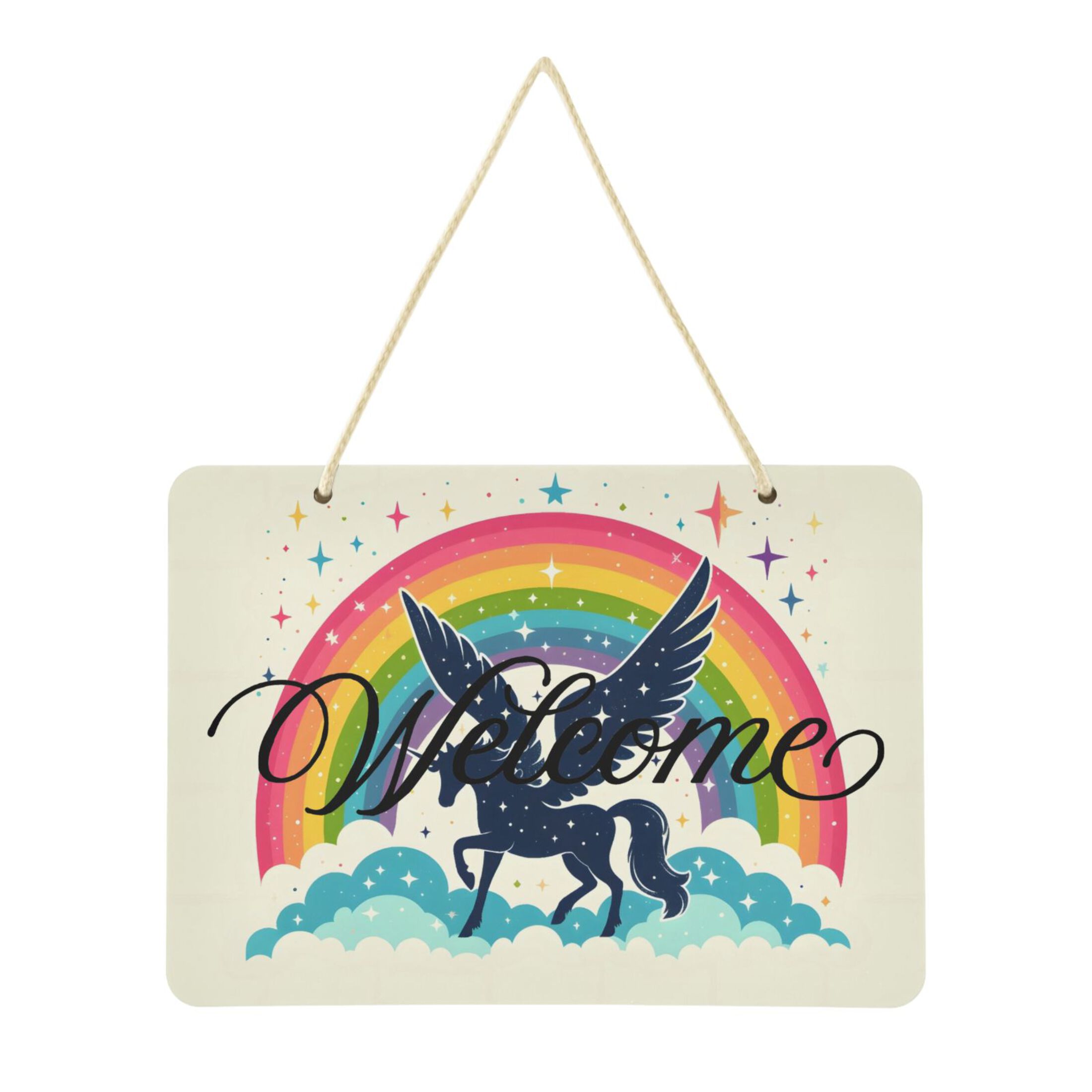 Rainbow and Unicorn Silhouette Welcome Sign Front Door PVC 14x10 inch ...