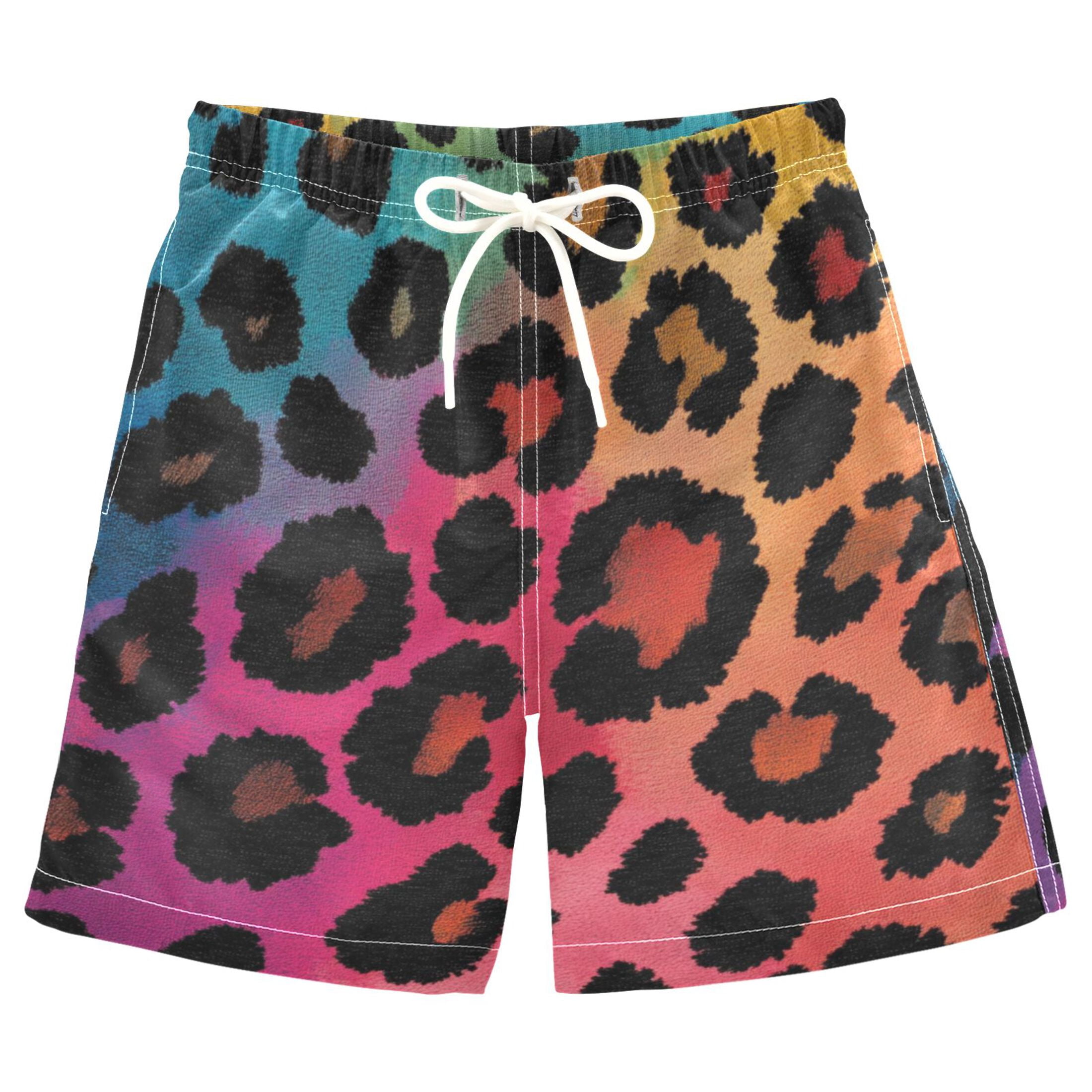 Rainbow-color Leopard Print Boys' Beach Pants Board Shorts Swim Trunks ...