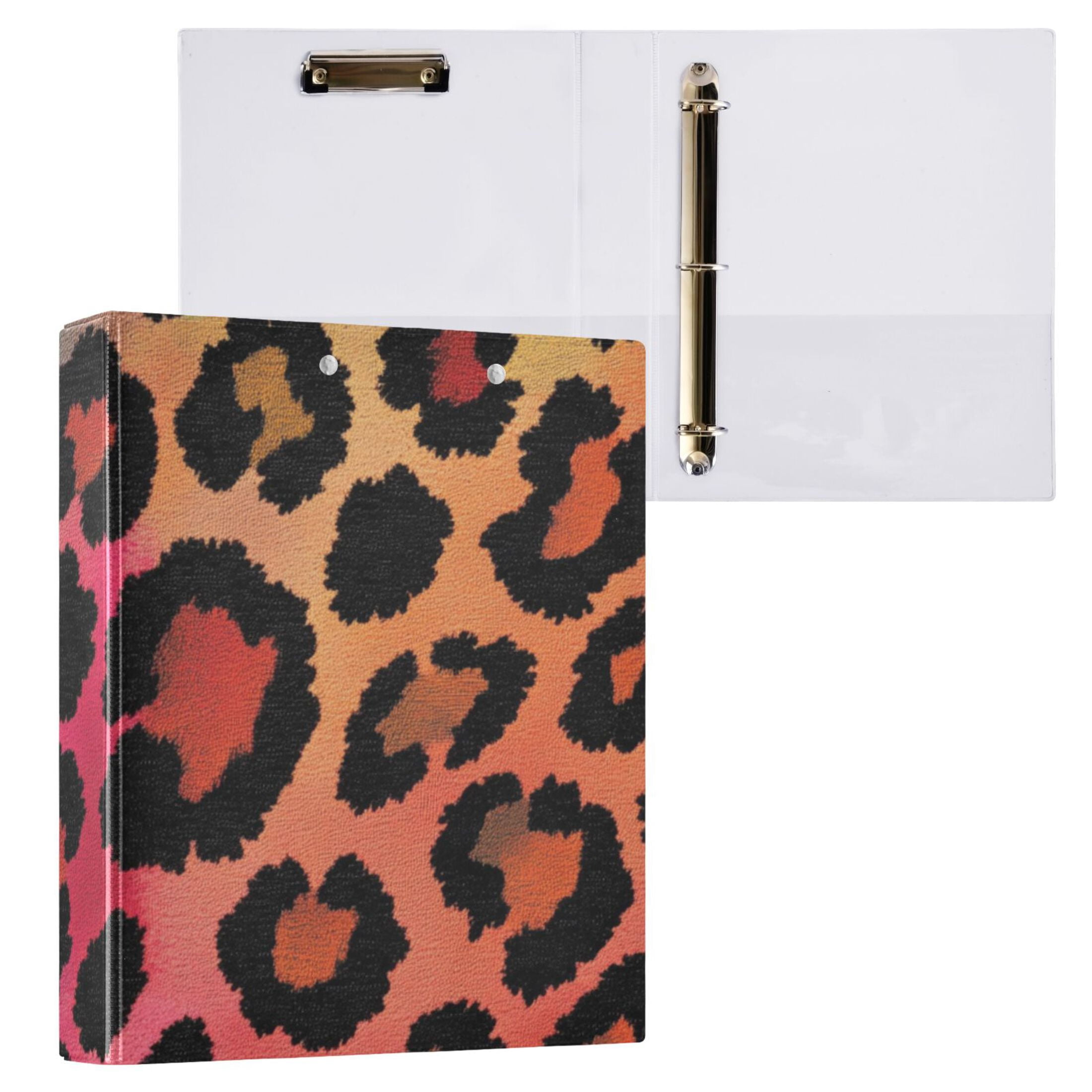 Rainbow-color Leopard Print Round Ring Binder 3 Rings 1.5" Capacity ...