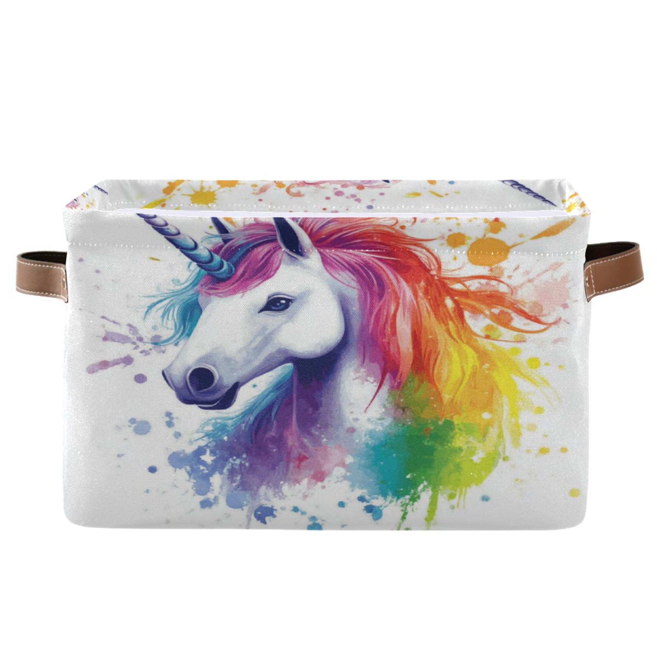 Rainbow-colored Unicorn Foldable Storage Basket,Canvas Fabric Foldable ...