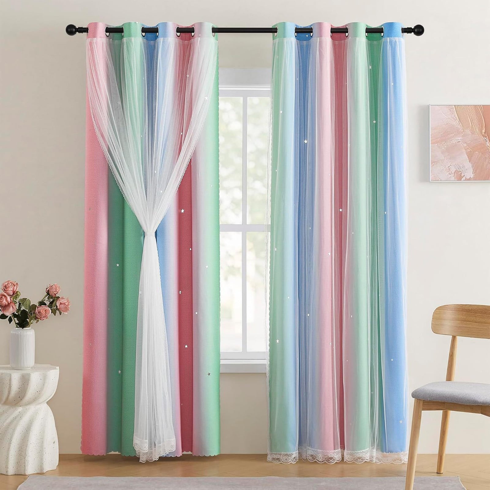 Rainbow-colored curtains Panels Gradient Curtains Draperies For Kids ...