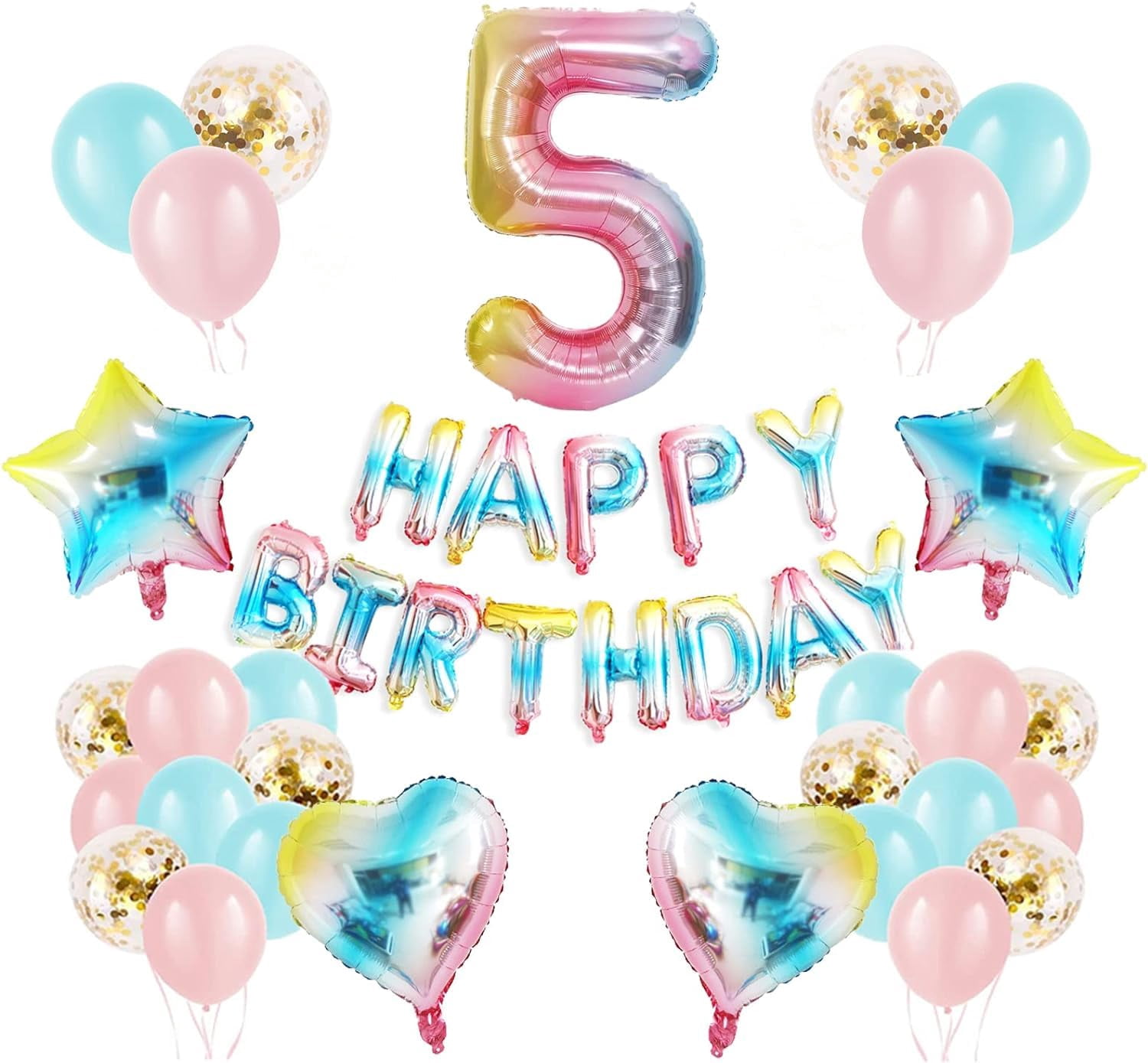 Rainbow number balloons,5th iridescent party decorations for Birthday ...