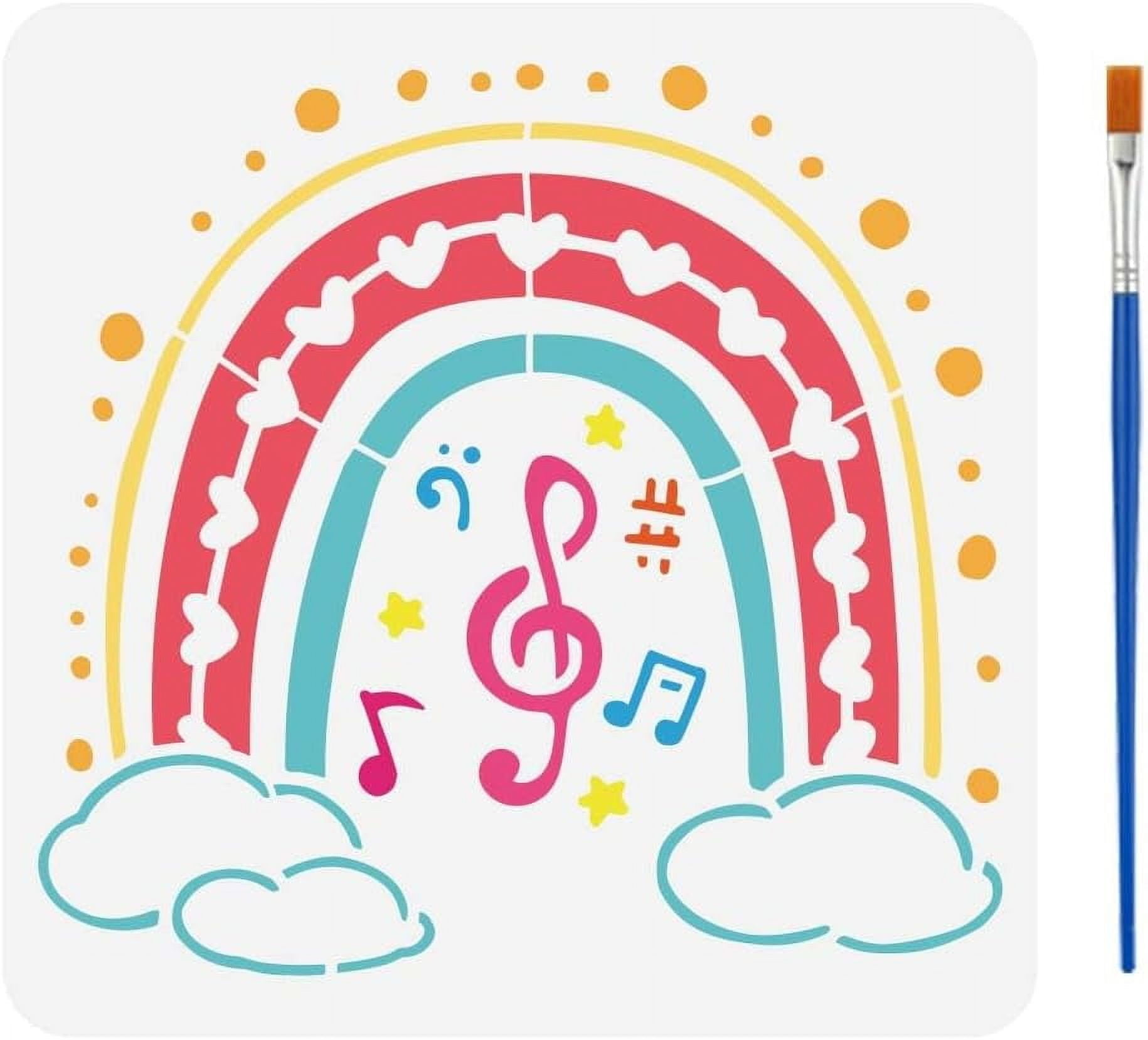 Rainbow of Musical Notes Drawing Stencil with A Paint Brush 11.8x11 ...