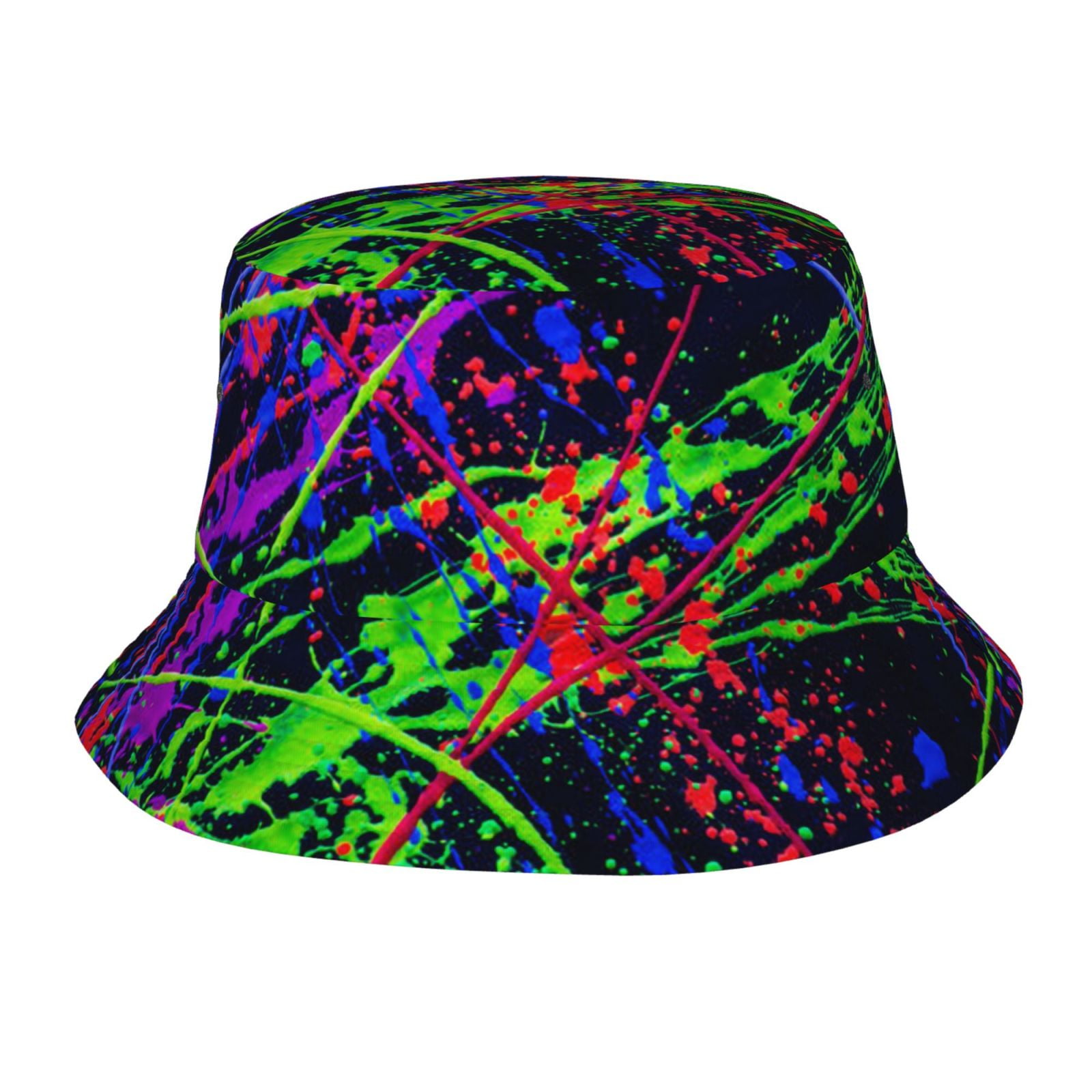 Rainbow of Neon Paint Splatters Bucket Hats for Men Women Beach Sun Hat ...