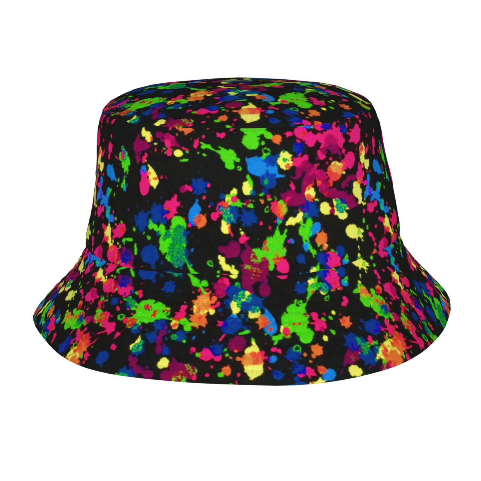Rainbow of Neon Paint Splatters Bucket Hats for Men Women Beach Sun Hat ...