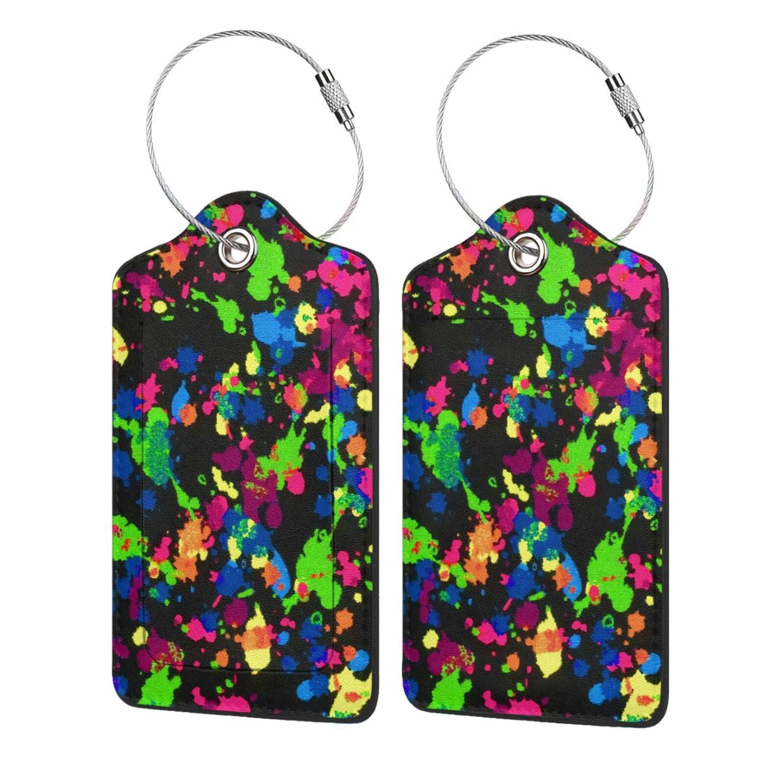 Rainbow of Neon Paint Splatters Luggage Tags for Suitcase PU Privacy ...