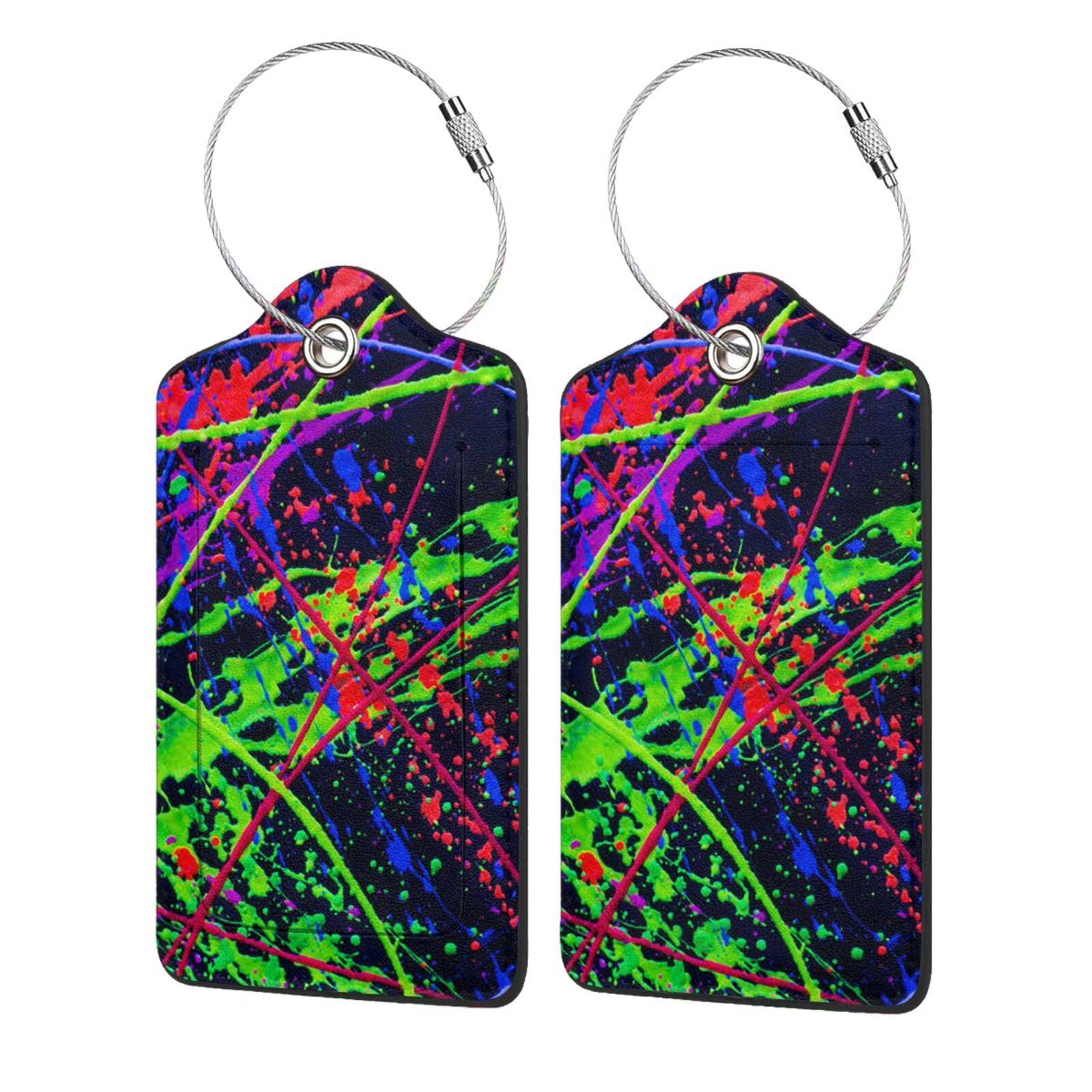 Rainbow of Neon Paint Splatters Luggage Tags for Suitcase PU Privacy ...