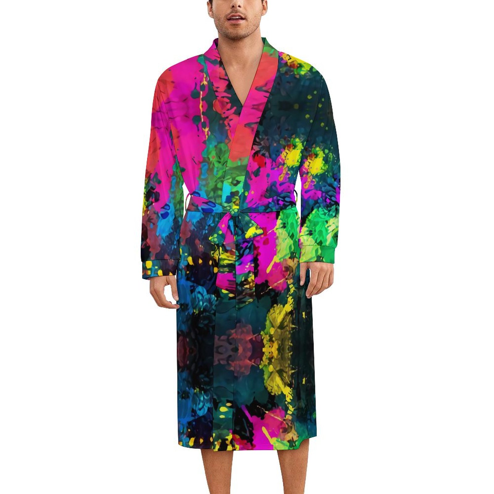 Rainbow of Neon Paint Splatters Pajama Bathrobe SleepwearKnee Funny ...