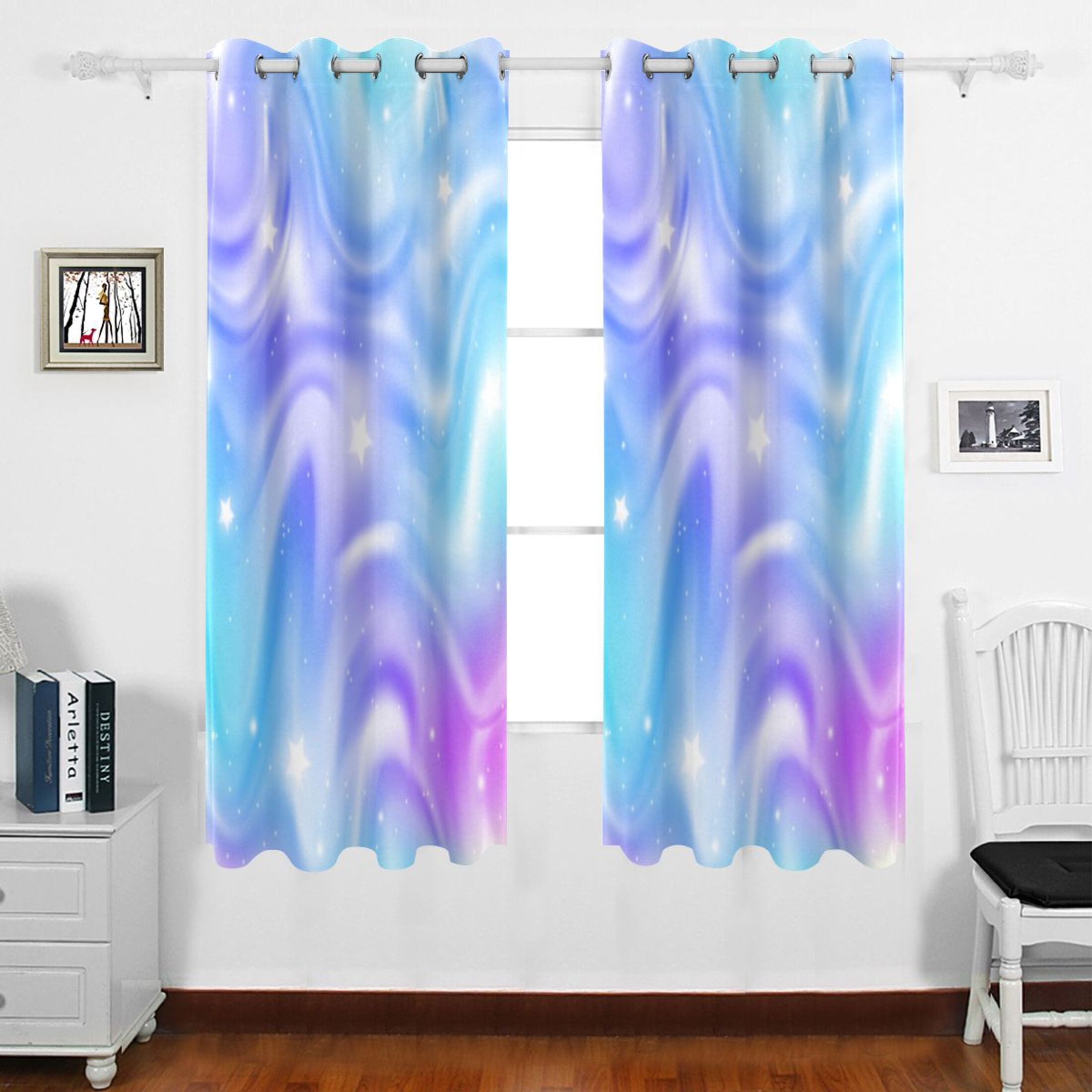 Rainbow with Stars Grommet Blackout Curtains Thermal Insulated Window ...