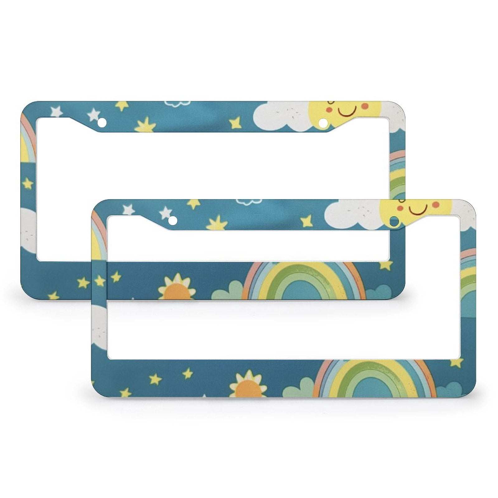 Rainbows And Clouds License Plate Cover 2 Pieces Retro Nursery Rainbow ...