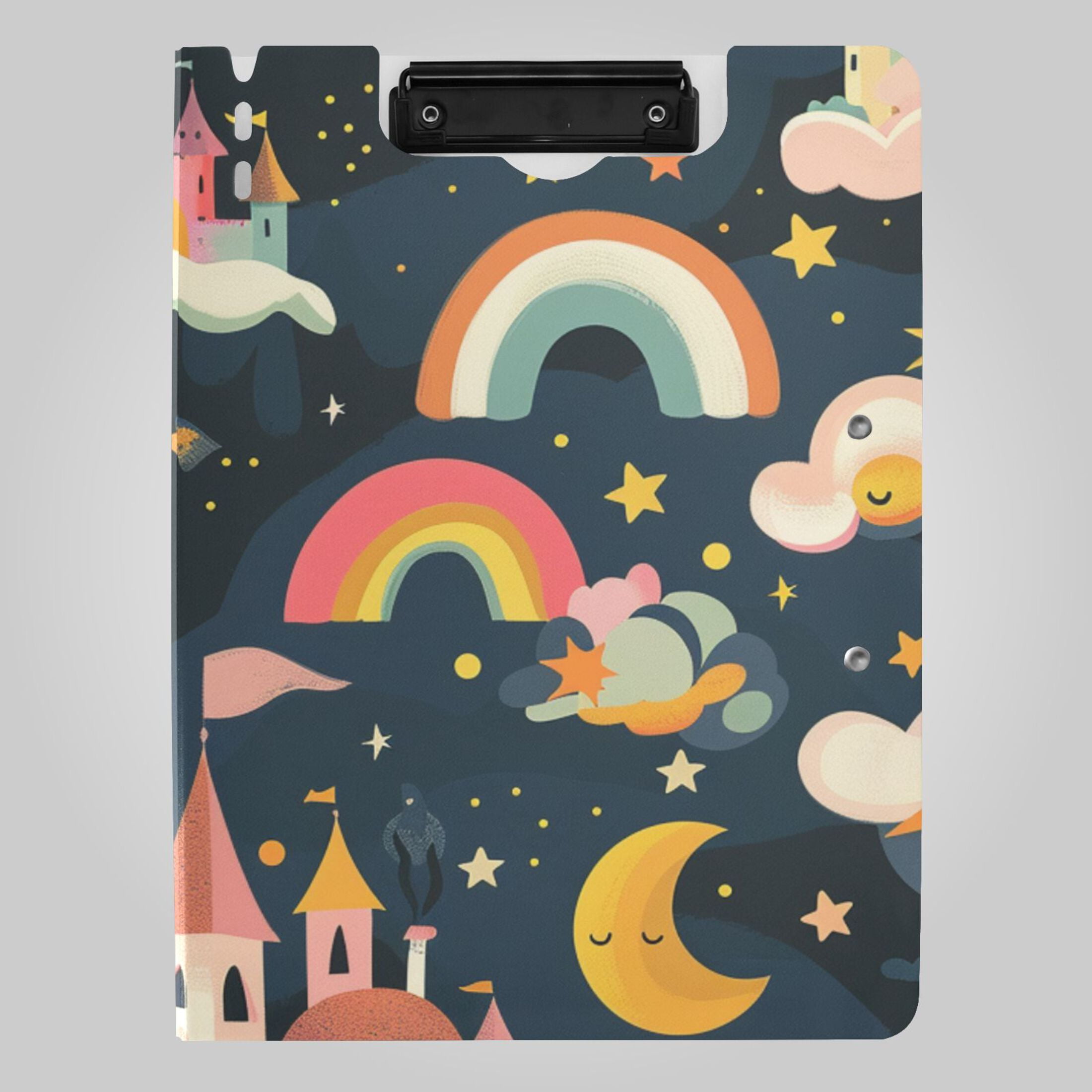 Rainbows Clouds Stars Moon Castles Foldable Binder Folder Clipboard ...