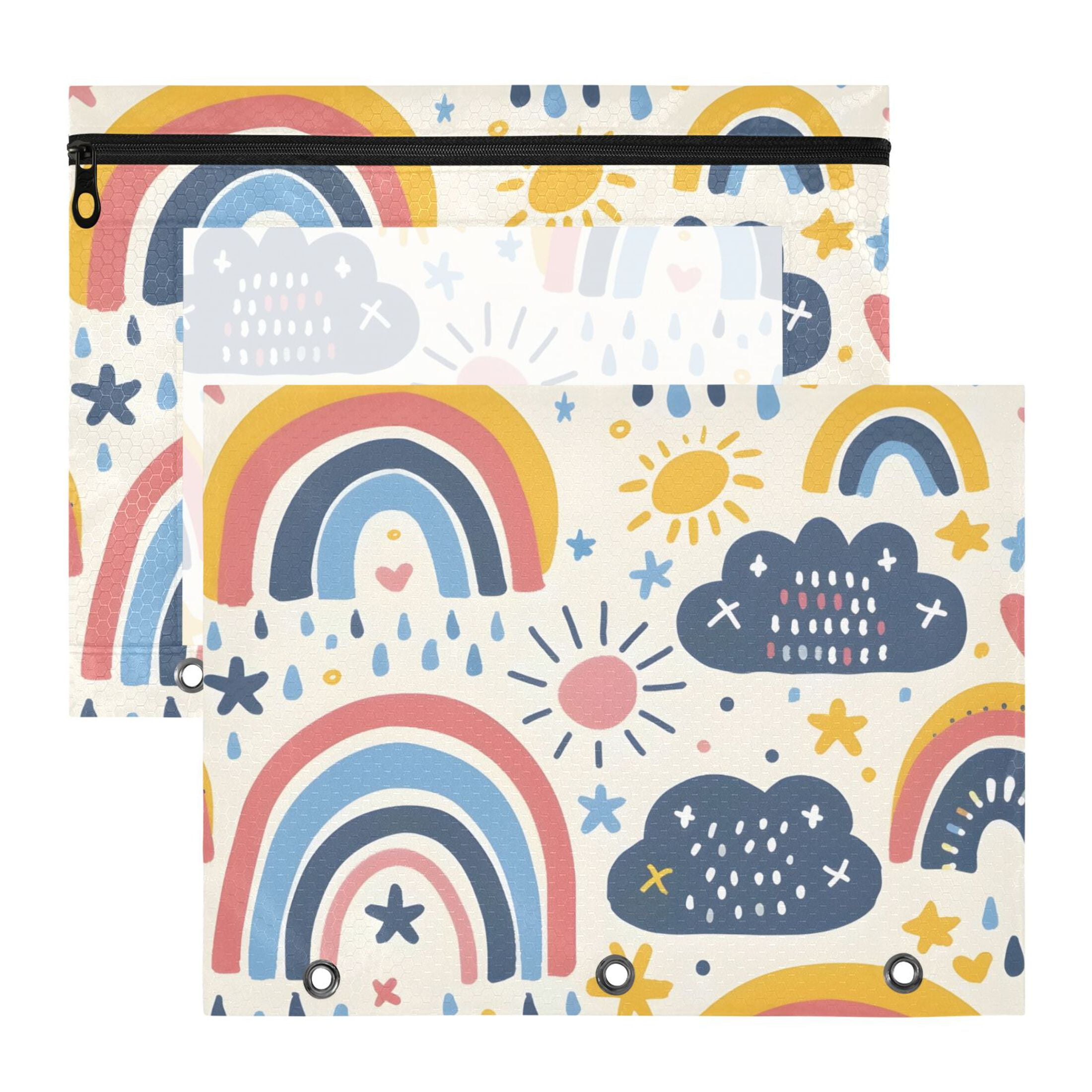 Rainbows Clouds Stars Sun Doddle 3-Ring Binder Pouches A4 Size Zipper ...