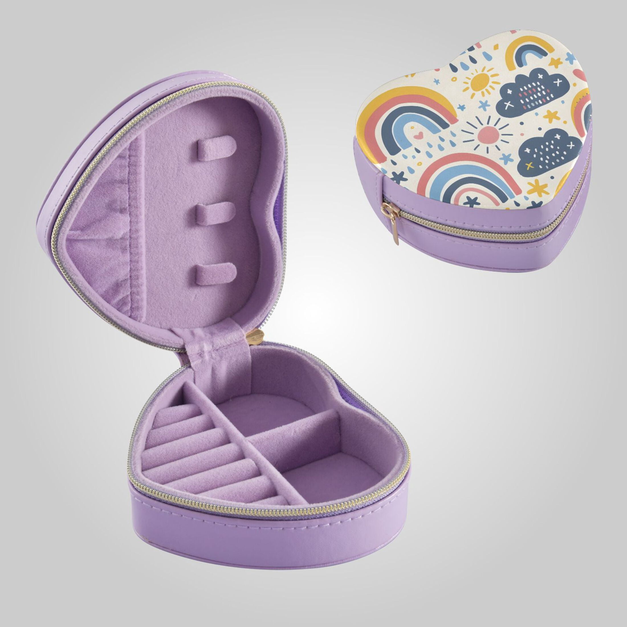 Rainbows Clouds Stars Sun Doddle PU Leather Heart-shaped Jewelry Box ...