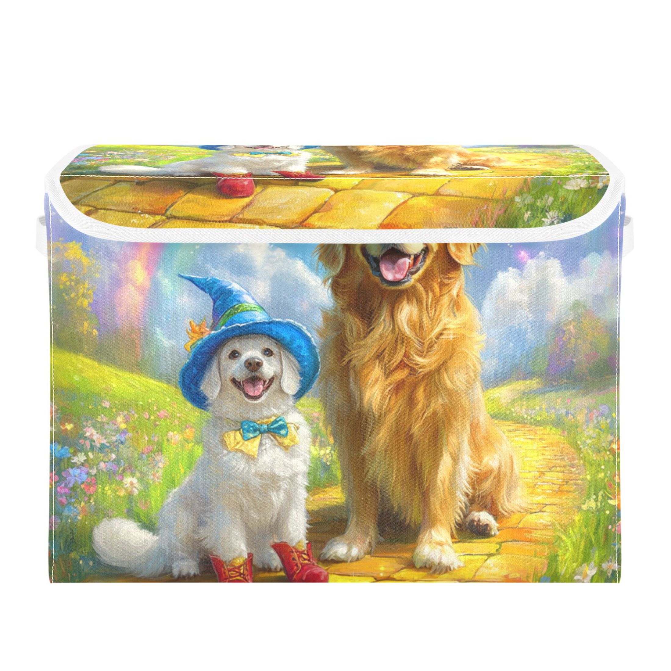 Rainbows Garden Cute Dogs with Hats Foldable Storage Bin with Lid and ...
