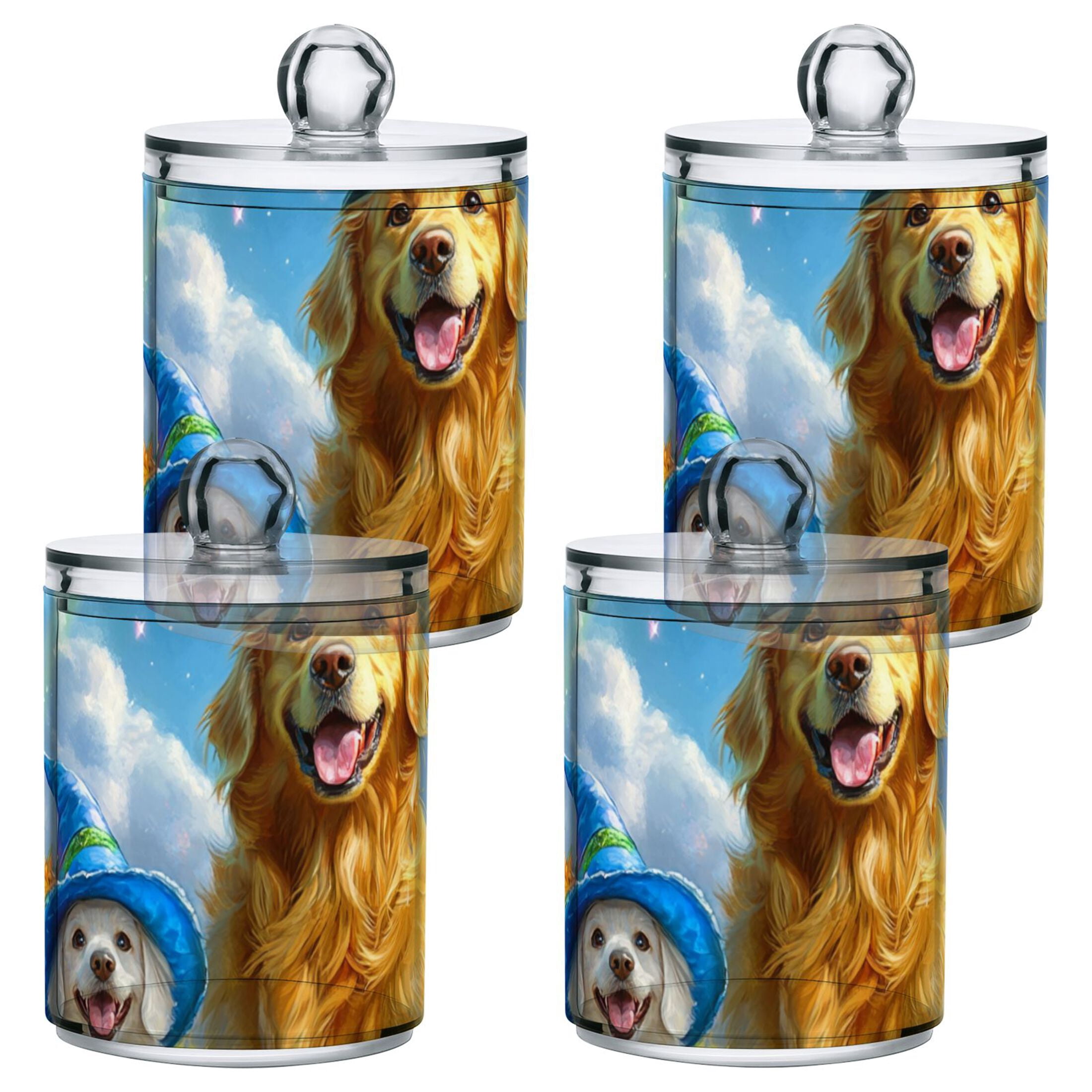 Rainbows Garden Cute Dogs with Hats Translucent Plastic Cans Storage ...