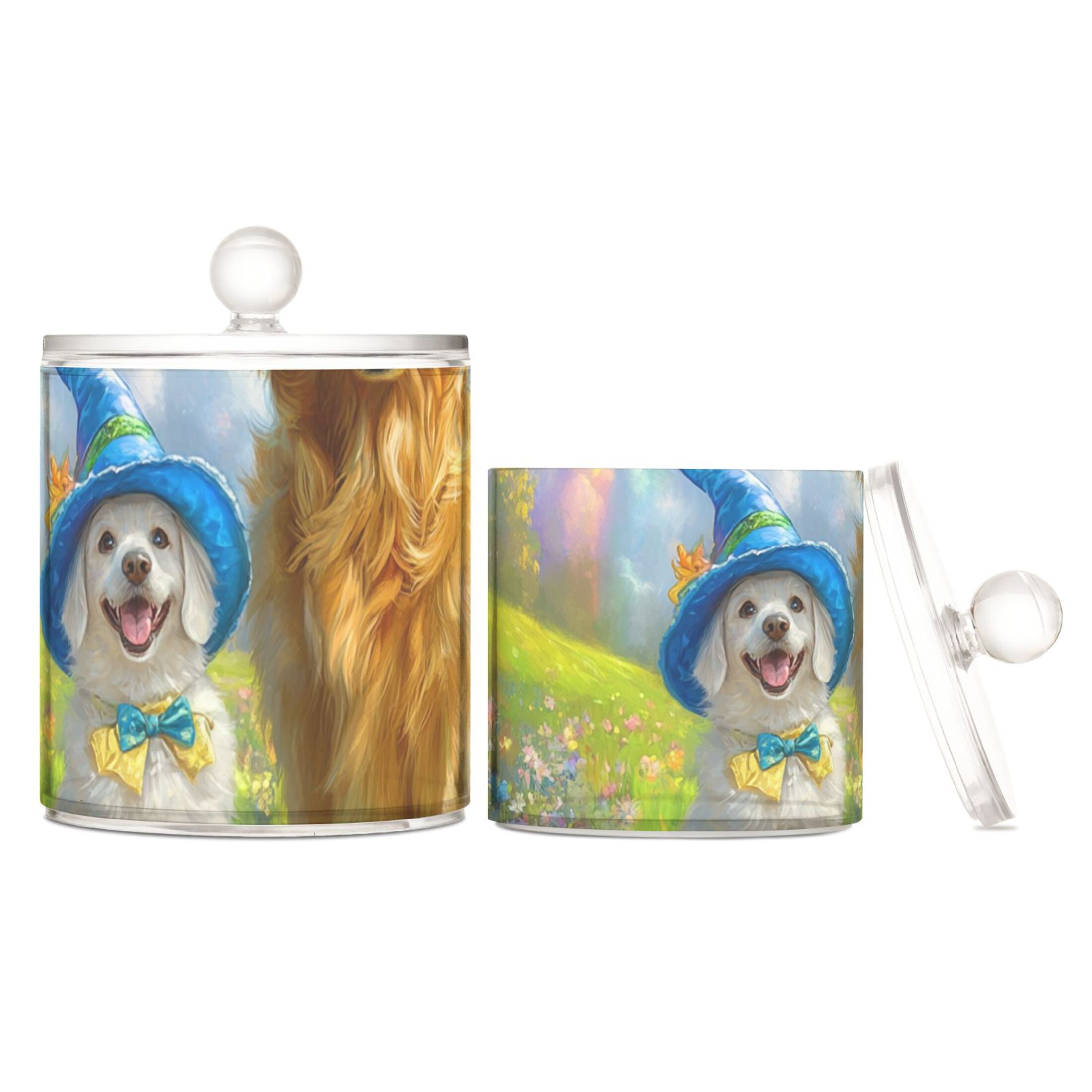 Rainbows Garden Cute Dogs with Hats Translucent Plastic Cans Storage ...