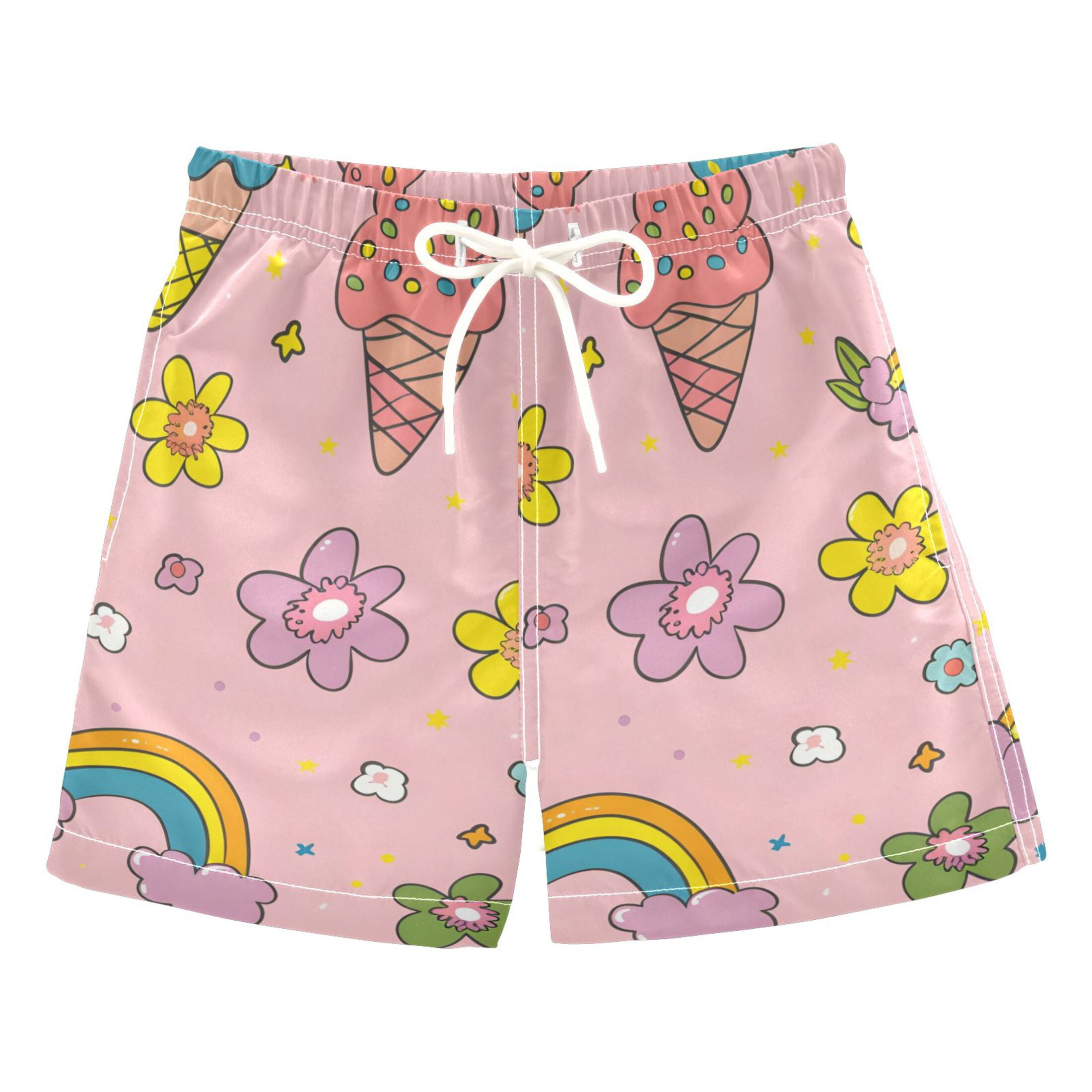 Rainbows Ice Cream Colorful Flowers Boys' Swim Trunks Board Shorts ...
