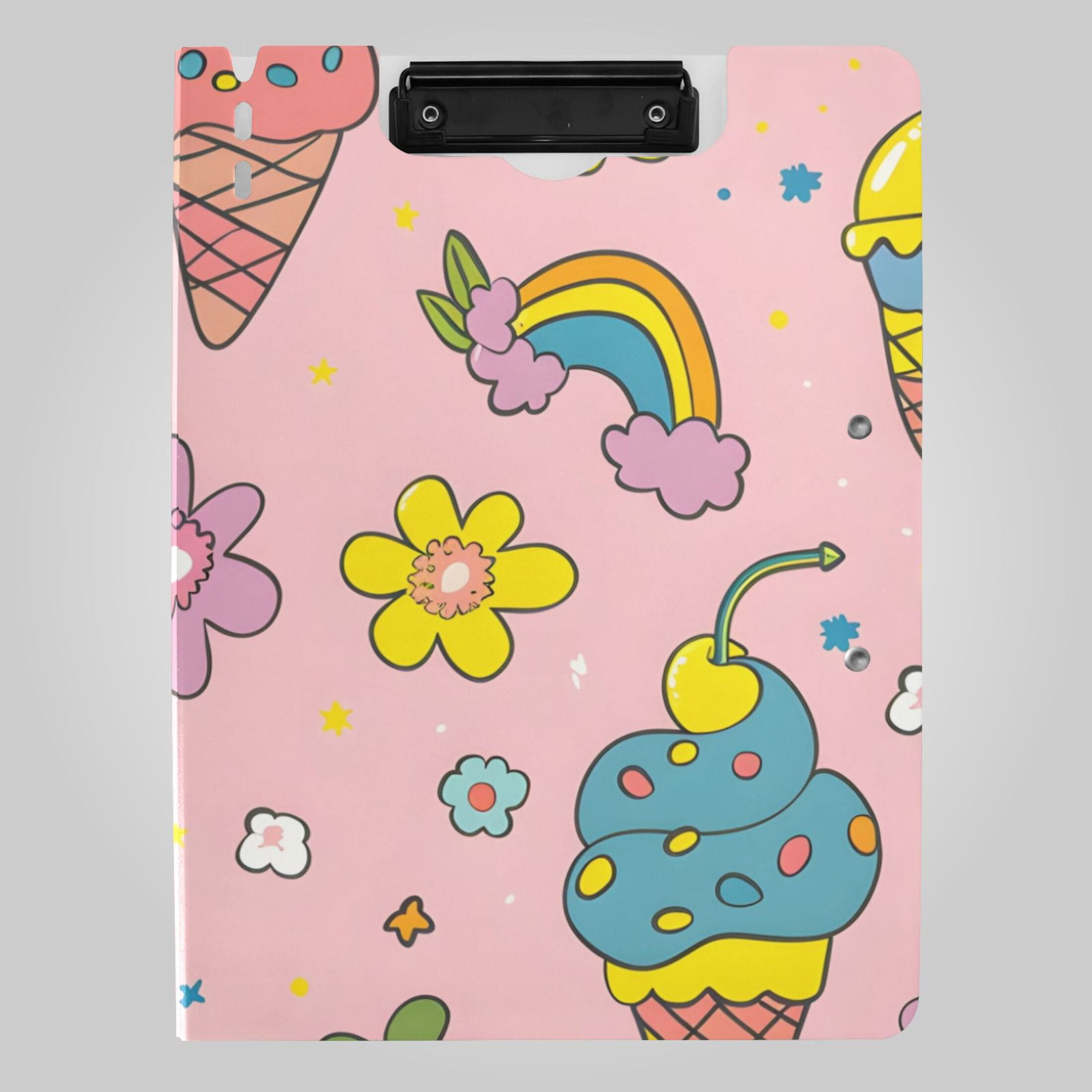 Rainbows Ice Cream Colorful Flowers Foldable Binder Folder Clipboard ...