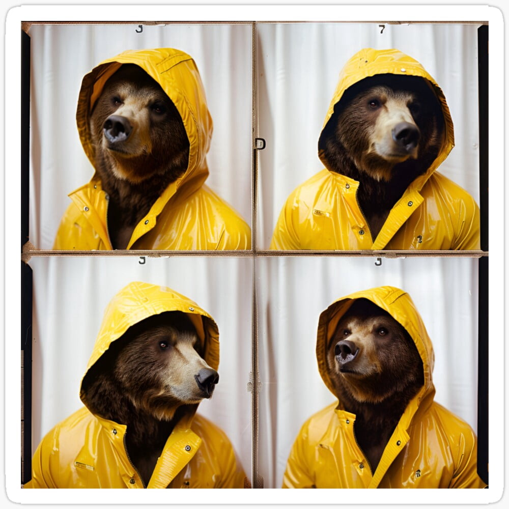 Raincoat Bear Photobooth Hilarious Quirky Animal Portrait Stickerphone ...